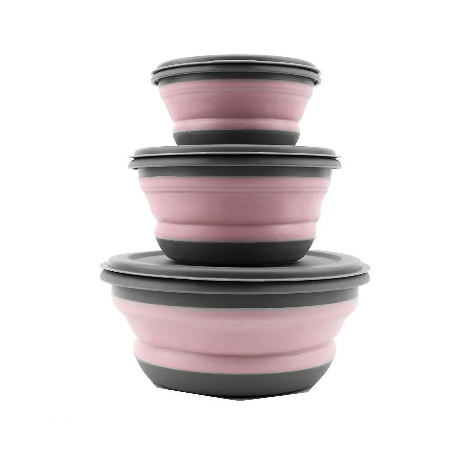 3 Pcs Silicone Folding Bowls with Lid Foldable Lunch Box Portable Salad ...