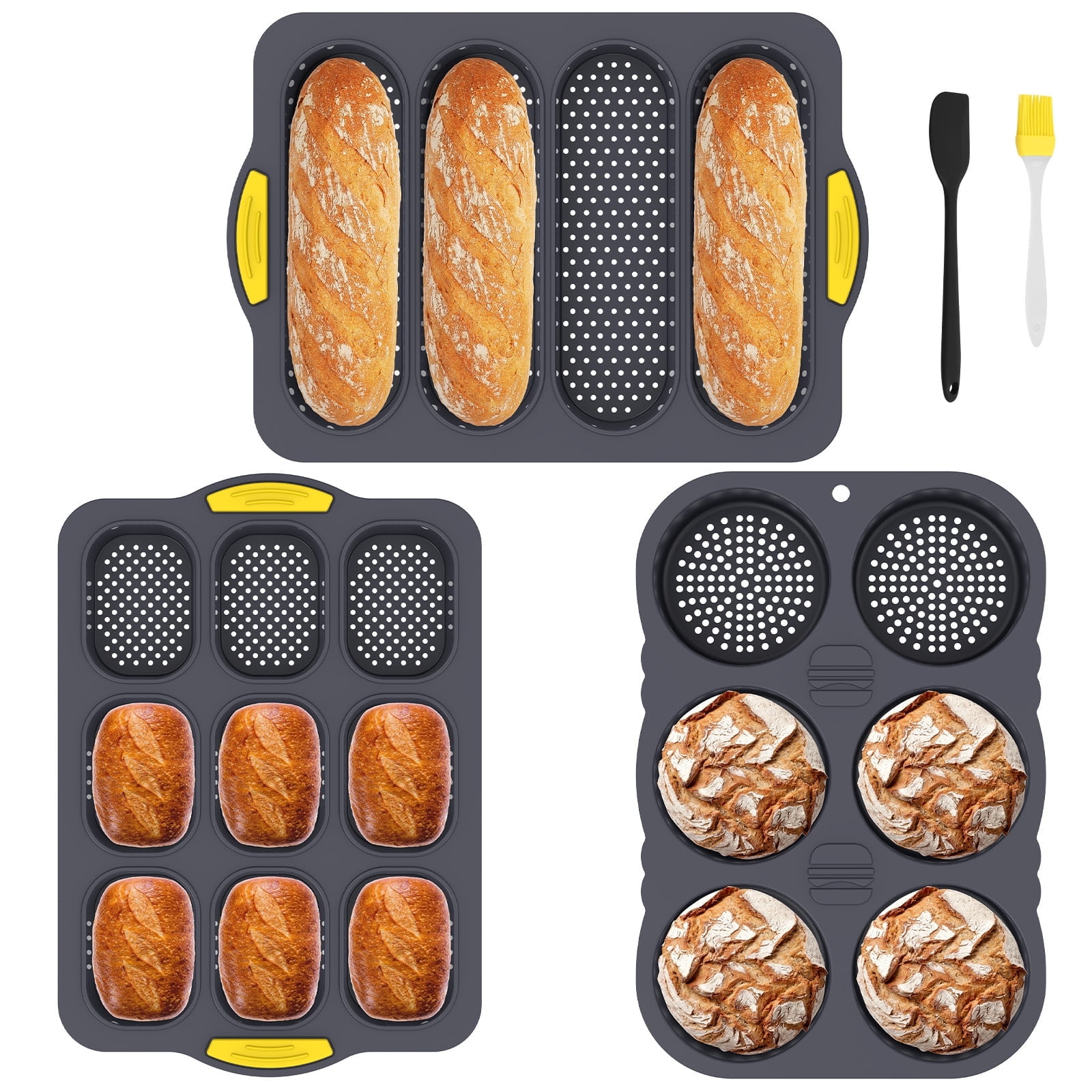 Jetcloudlive 3 Pcs Silicone Hamburger Bun Mold with Spatula and Brush 4 ...