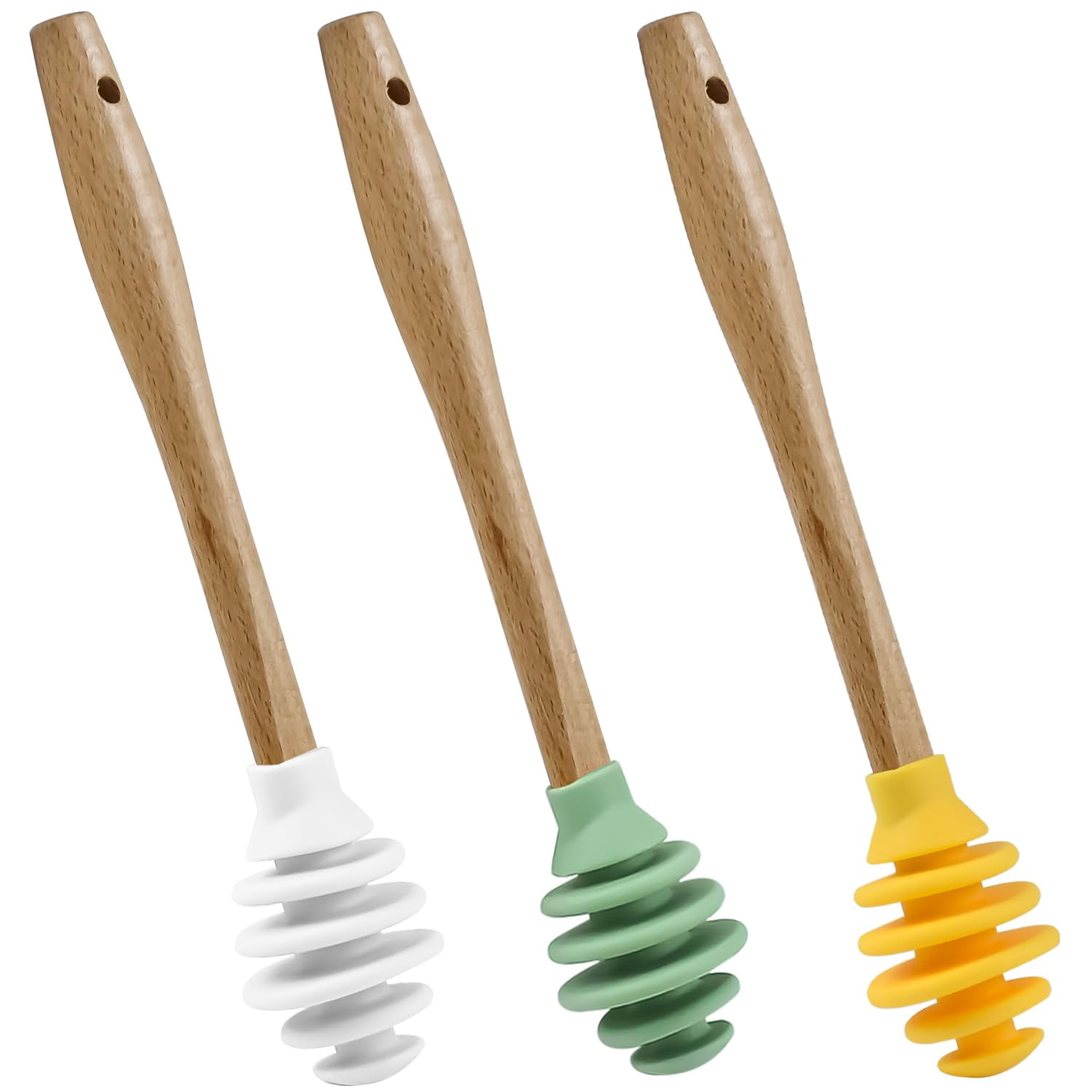 3 Pcs Silicone Honey Dipper Sticks - Spiral Design Non-Drip Honey Spoon ...