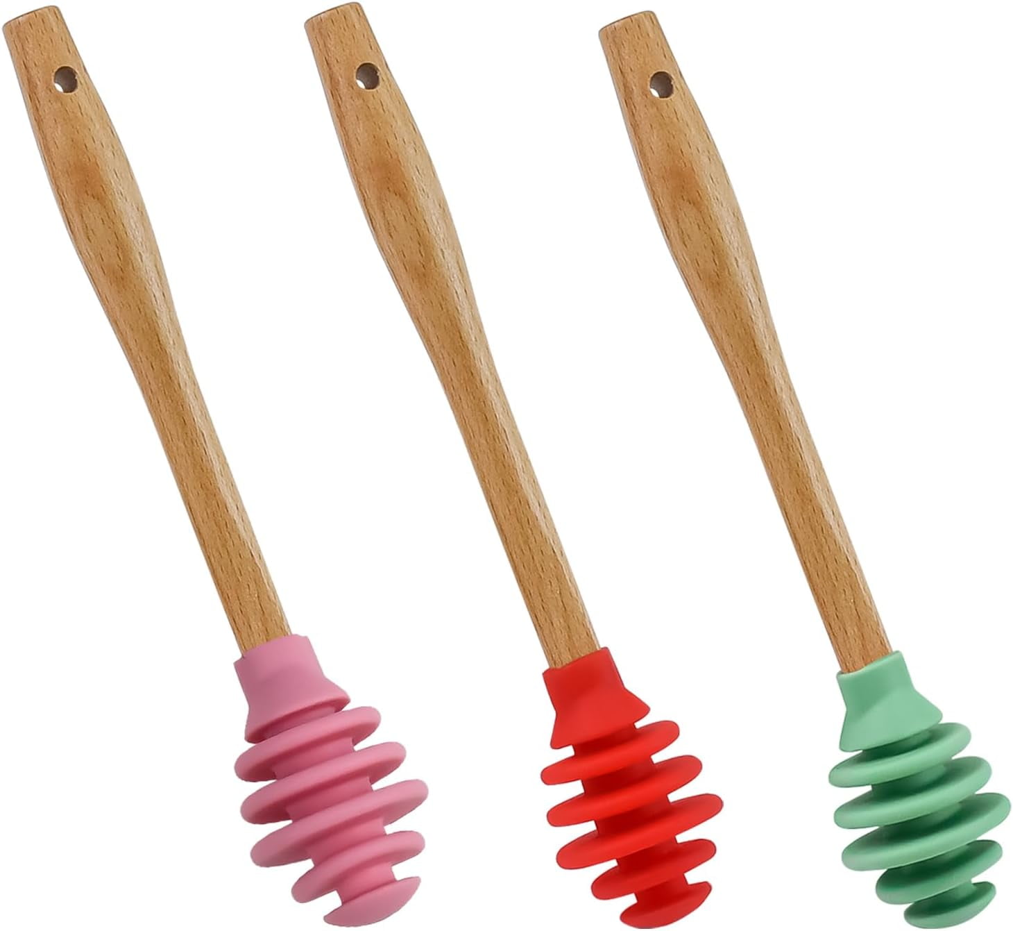 3 Pcs Silicone Honey Dipper Sticks - Spiral Design Non-Drip Honey Spoon ...