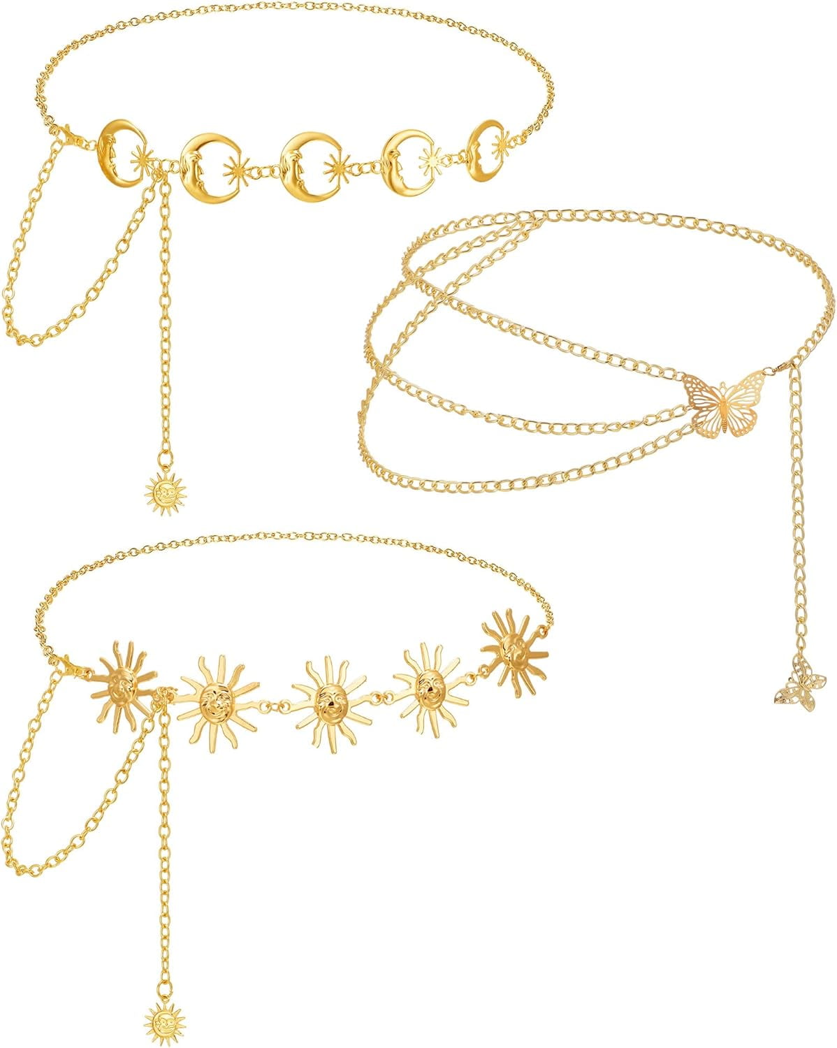 3 Pcs Silver Gold Waist Chain for Body Multi Layer Metal Chain Belts ...