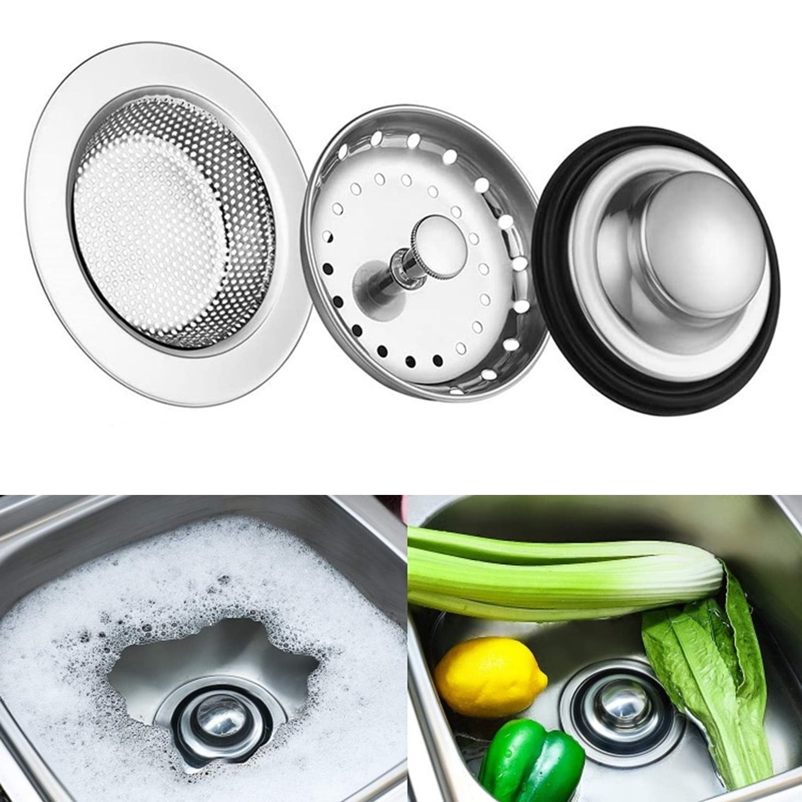 3 Pcs Sink Filter Stainless Steel Drain Strainer Set Wear-Resistant ...