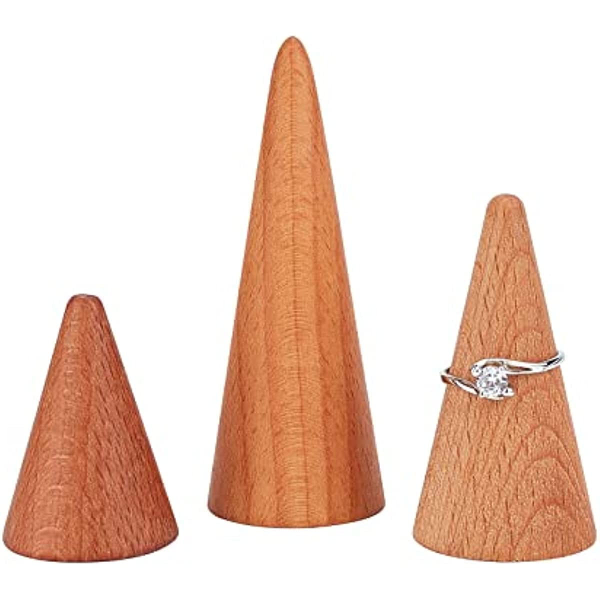 3 Pcs 3 Sizes Wooden Ring Displays Cone Shaped Finger Ring Stand ...