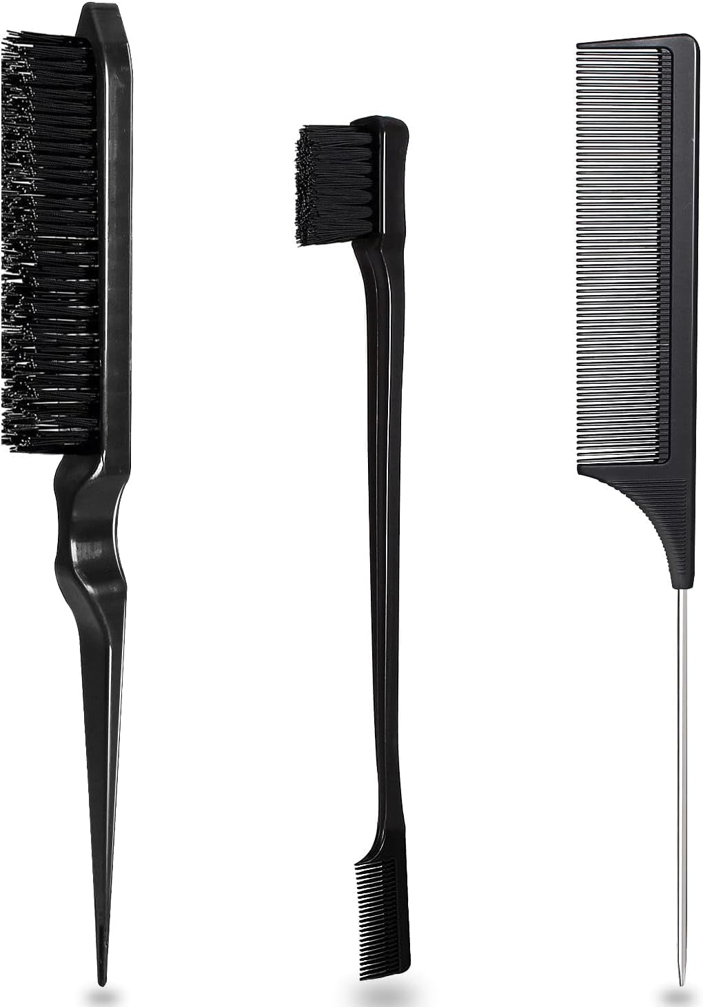 3 Pcs Slick Back Hair Brush Set, Plastic Hair Brush Teasing Comb Rat ...