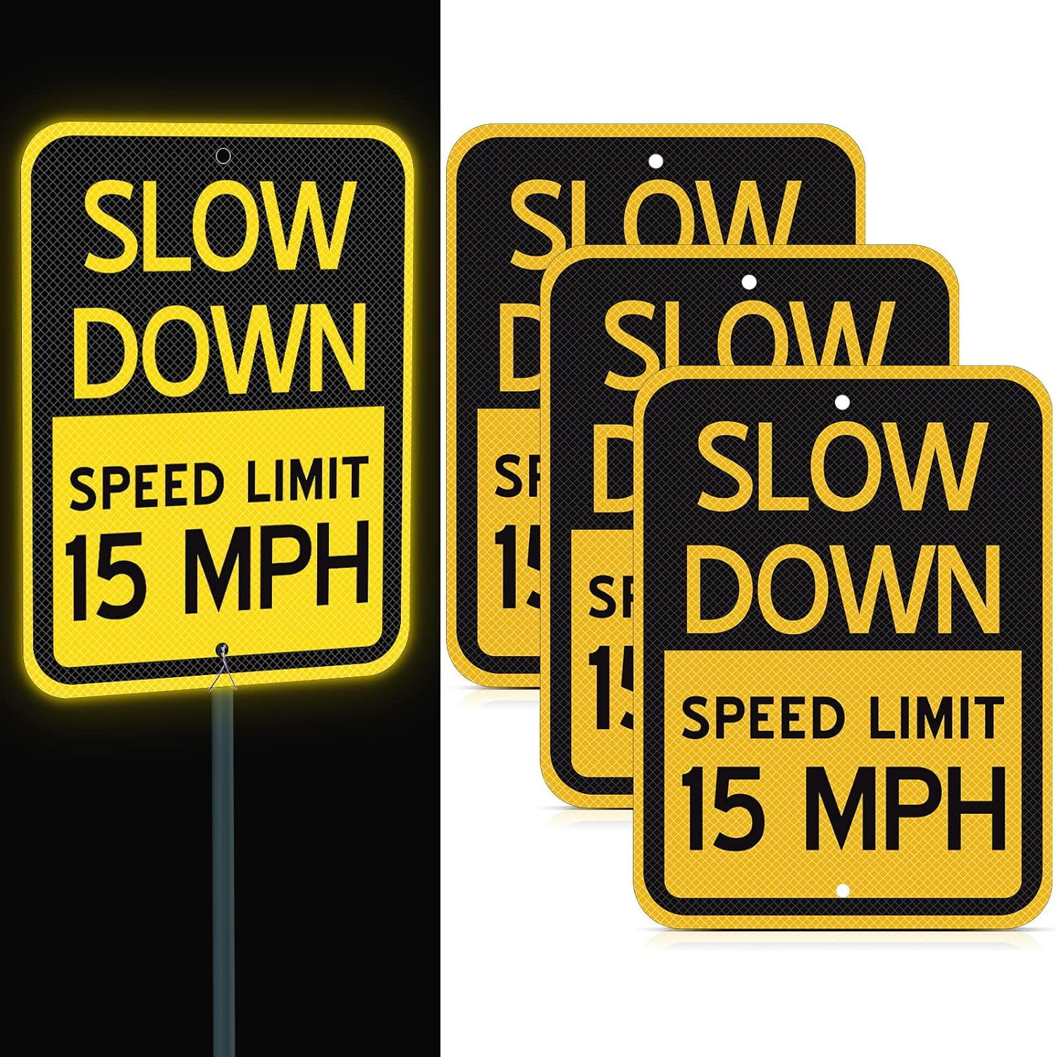 3 Pcs Slow Down Speed Limit Safety Signs 16.5 x 12 Inches, Reflective ...