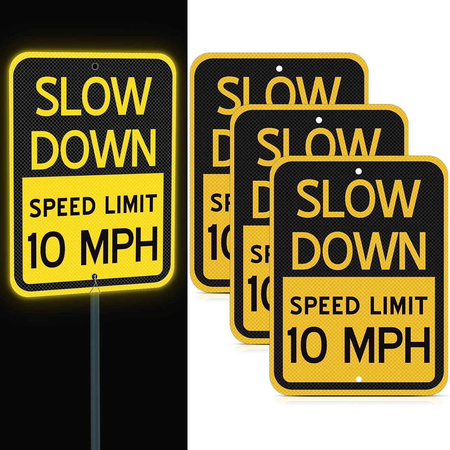 3 Pcs Slow Down Speed Limit Safety Signs 16 x 12 Inches, Reflective ...