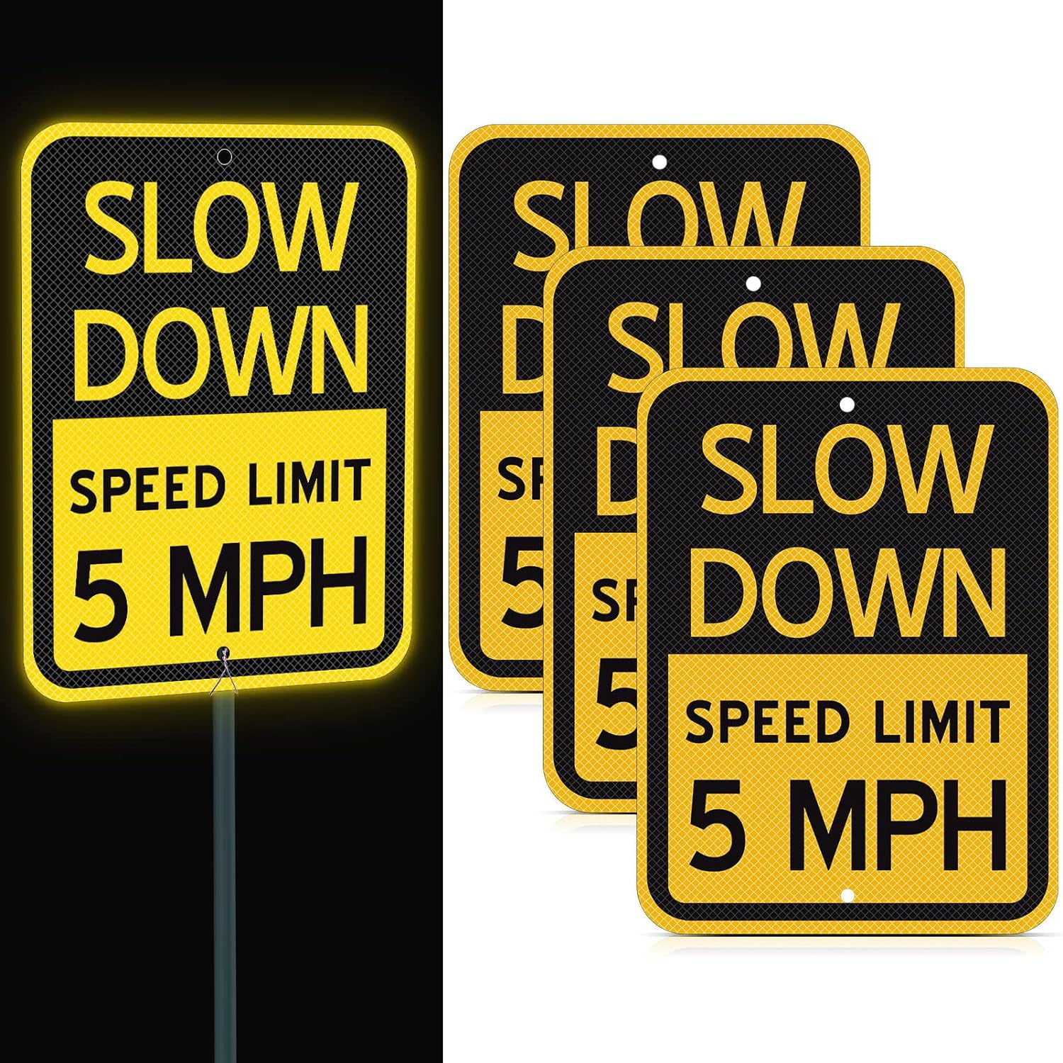 3 Pcs Slow Down Speed Limit Safety Signs 16.5 x 12 Inches, Reflective ...