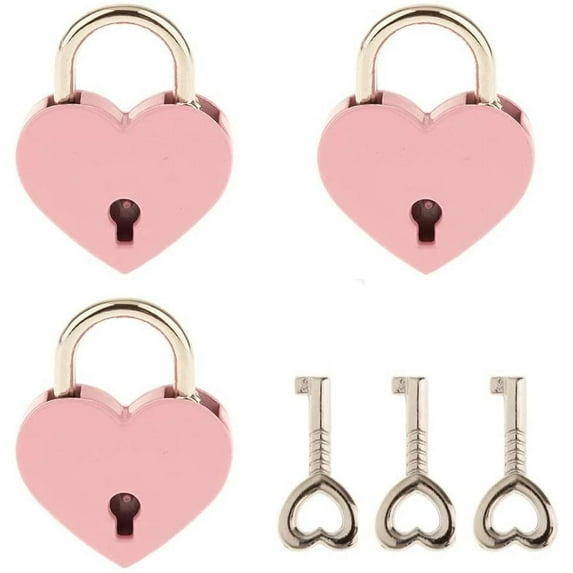 3 Pcs Small Metal Heart Shaped Padlock Mini Lock with Key for Jewelry ...