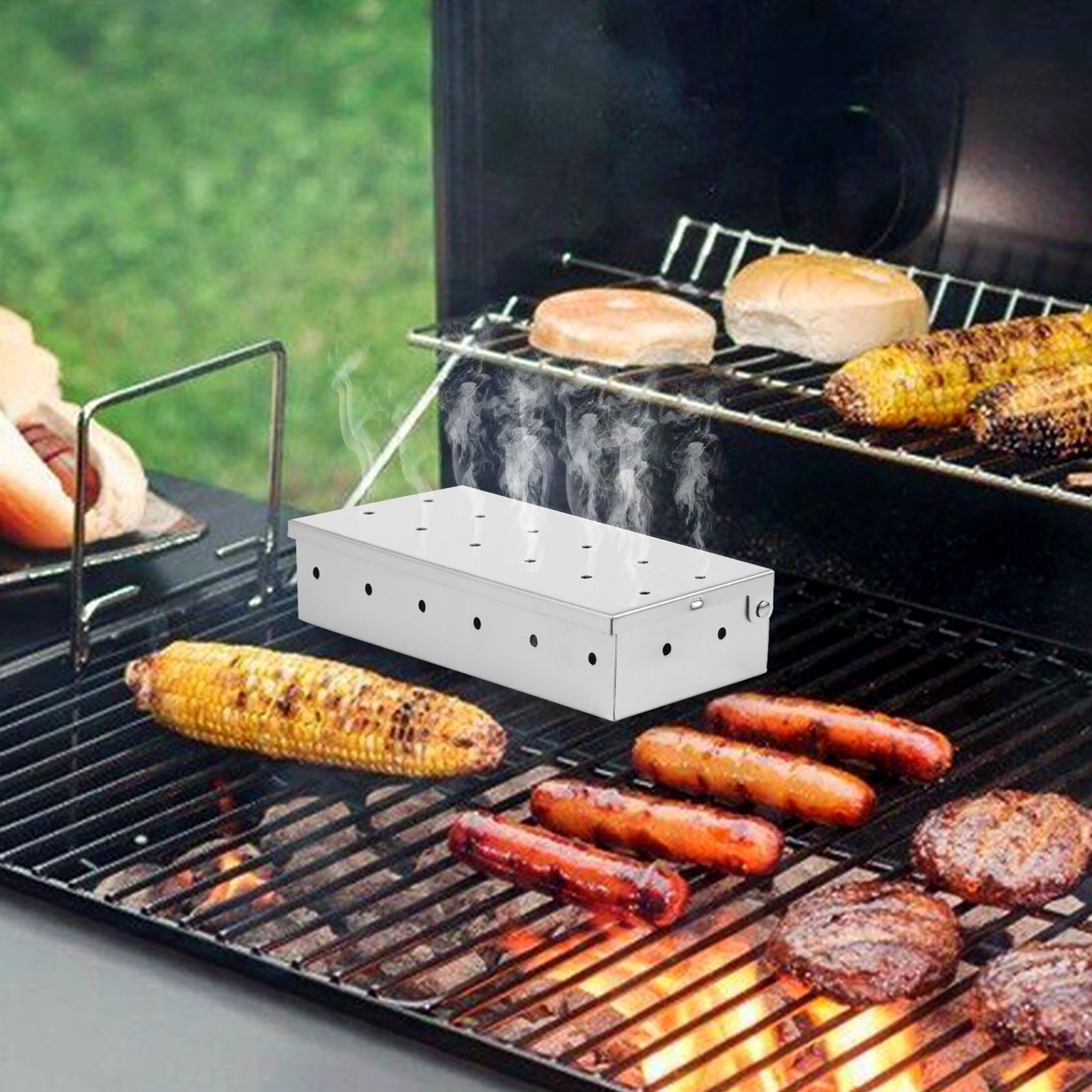 3 Pcs Smoker Box Stainless Steel Grill Smoker Box Convenient Wood Chip ...