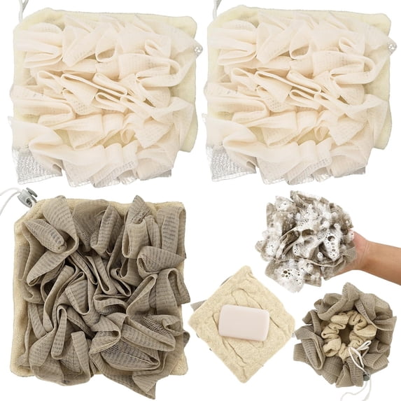 3 Pcs Soap Bar Loofah, 2 in 1 Bar Soap Loofah Pouch Can Hold Soap ...