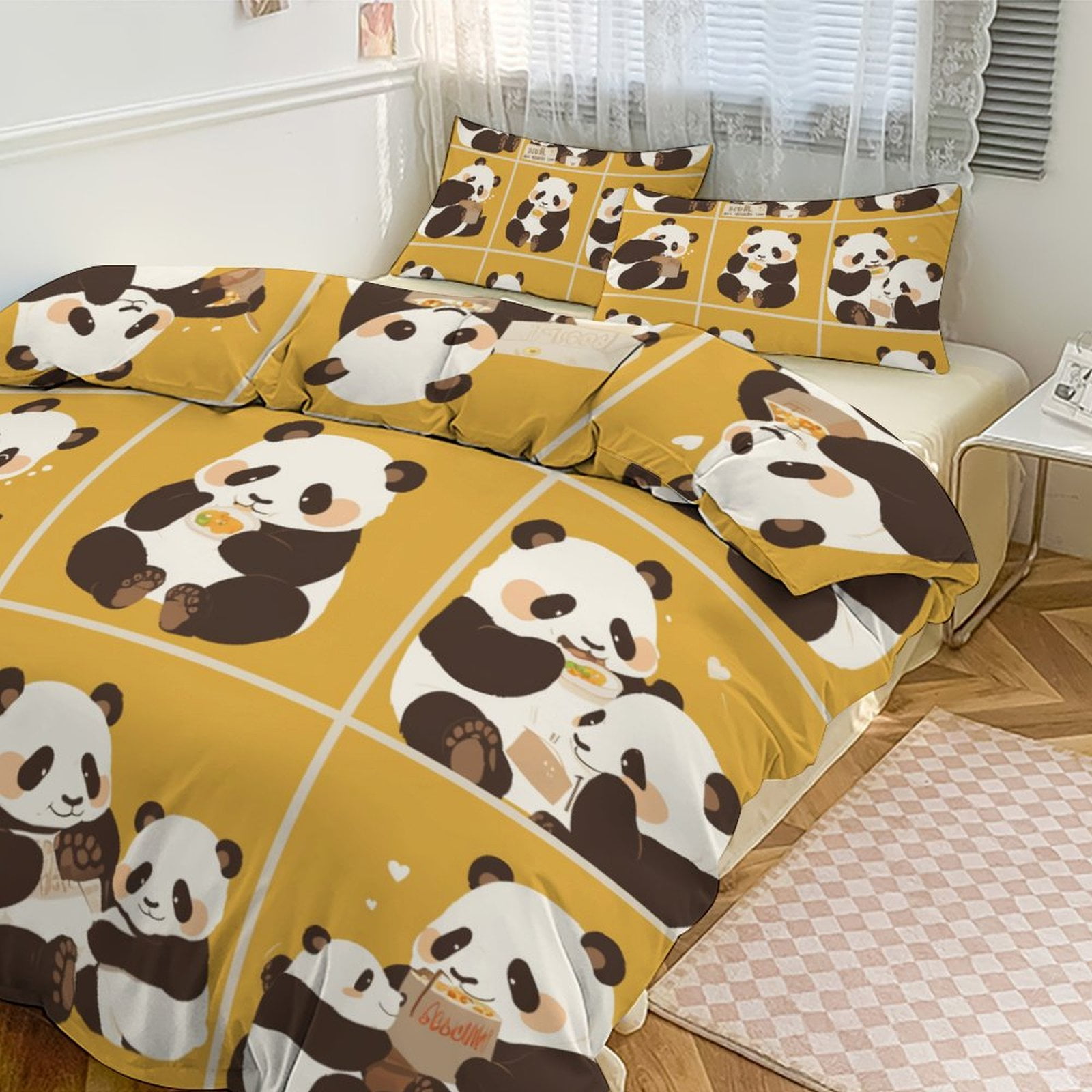 3 Pcs Soft Bedding Set, Includes 1 Duvet Cover with Zipper And 2 Pillow,Shams Cartoon Cute Bear ...