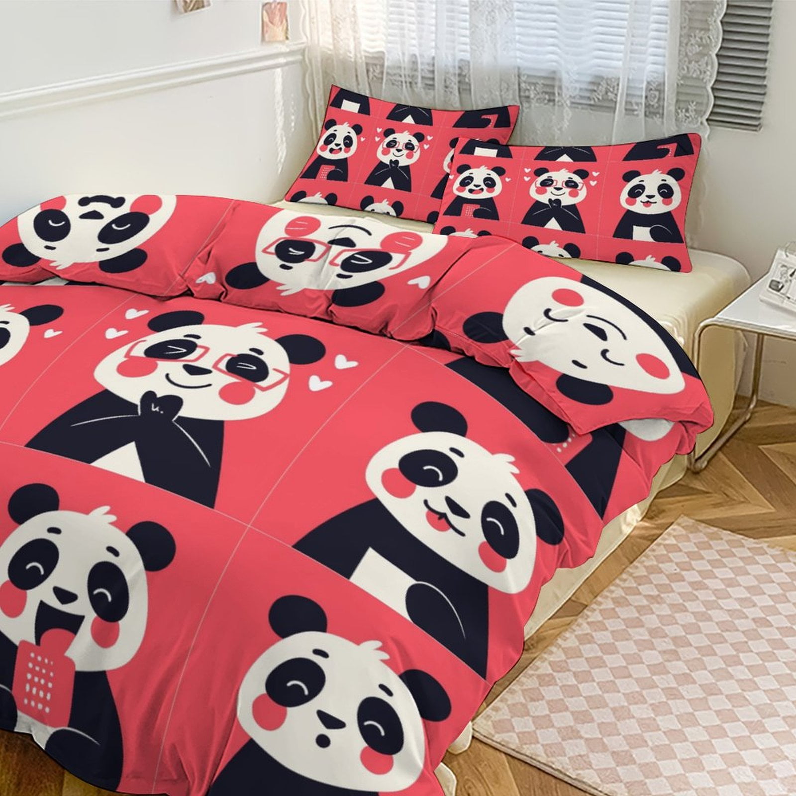 3 Pcs Soft Bedding Set, Includes 1 Duvet Cover with Zipper And 2 Pillow,Shams Cartoon Cute Bear ...