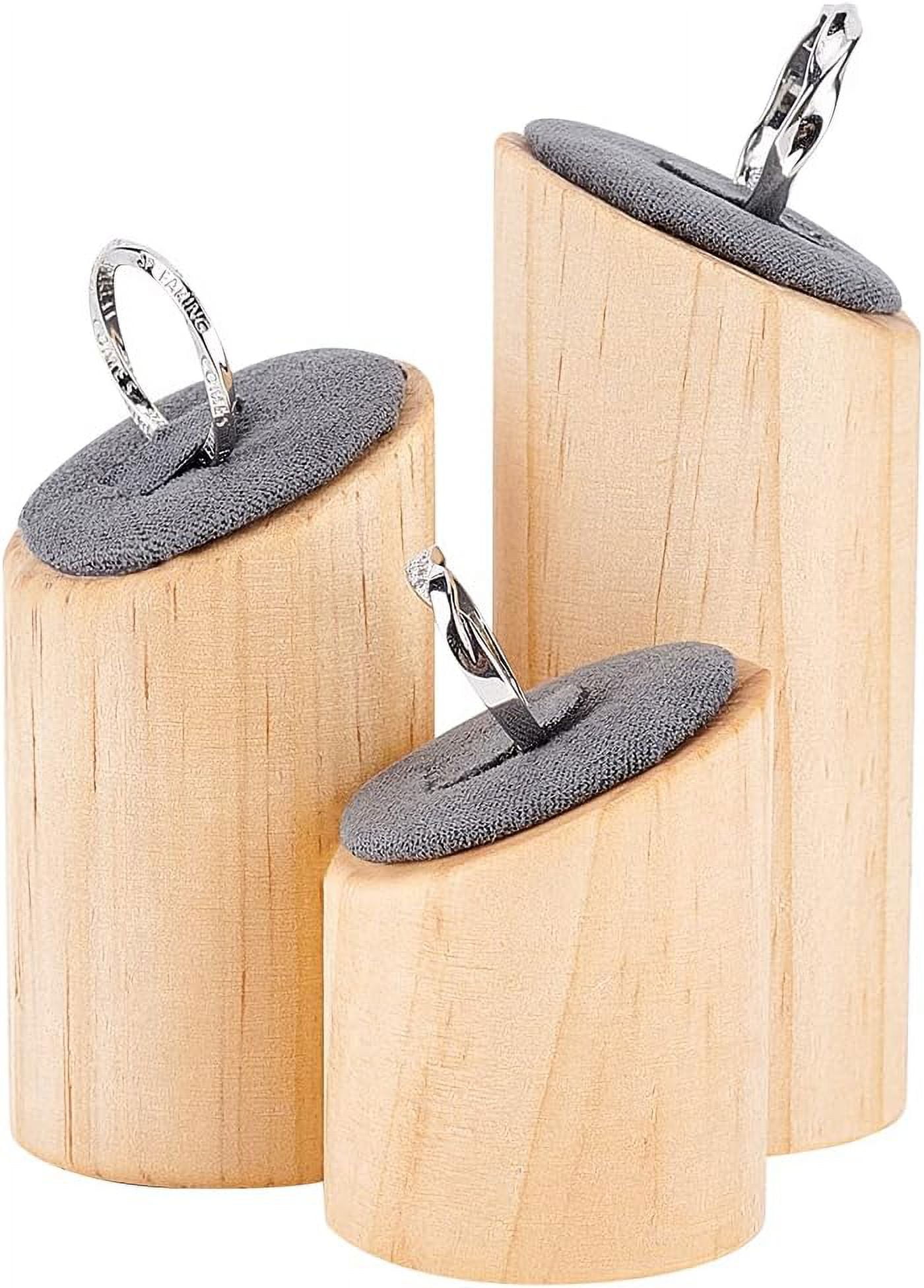 3 Pcs Solid Wood Ring Display Organizer Stand with Grey Velvet 3 Size ...