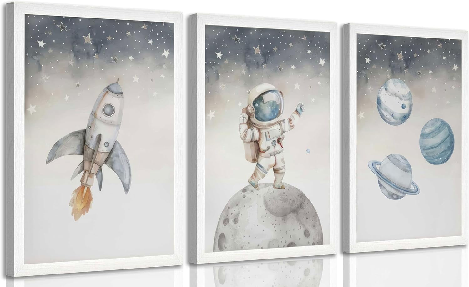 3 Pcs Space Nursery Canvas Wall Art Whimsical Outer Space Astronauts ...