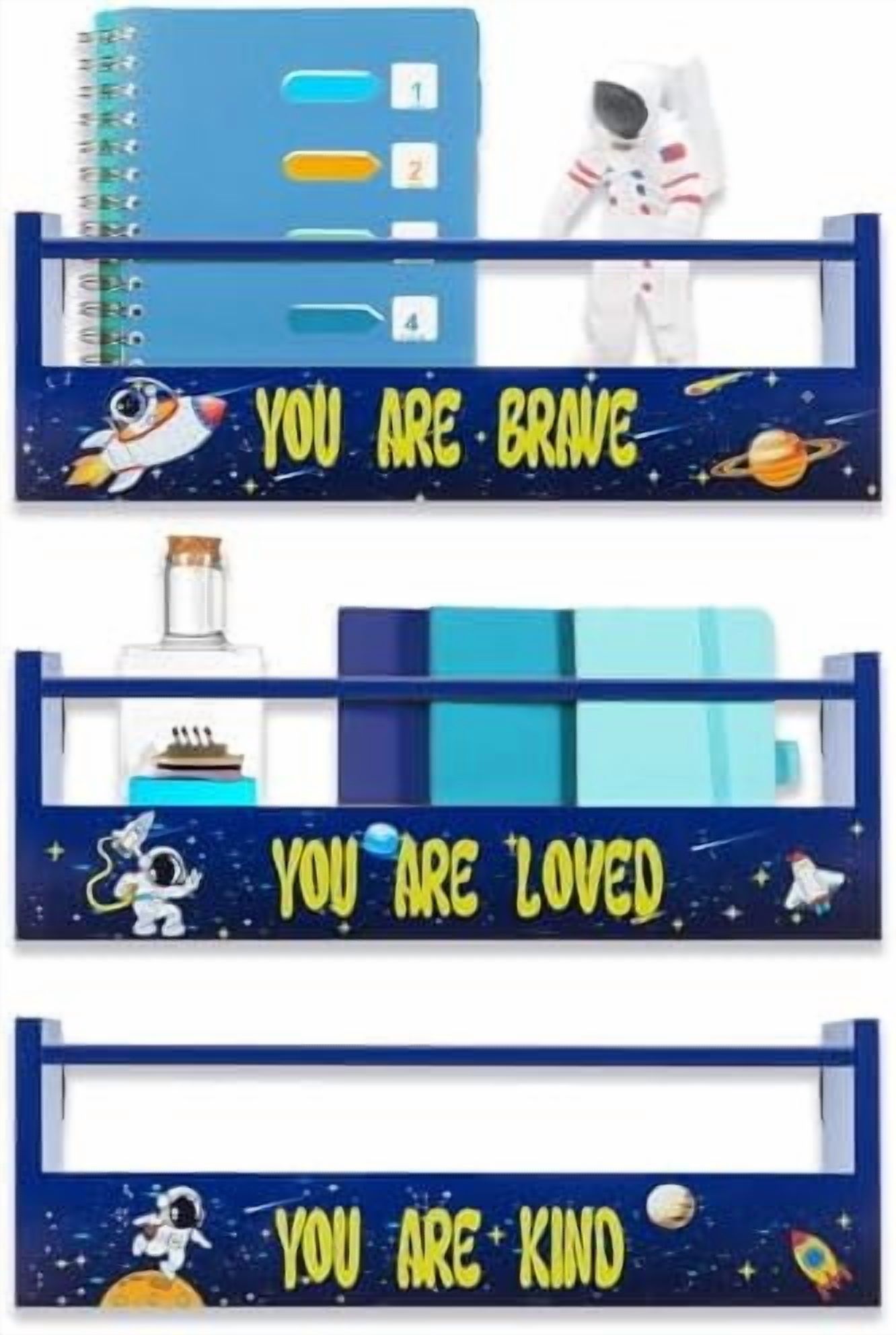 3 Pcs Space Themed Shelves for Boys Room Decor Wood Floating Nursery ...