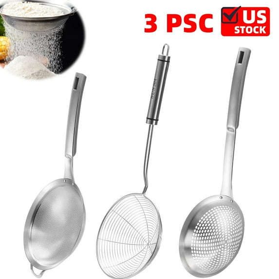 3 Pcs Spider Strainer Skimmer Spoon Set, Fine Mesh Stainless Steel ...