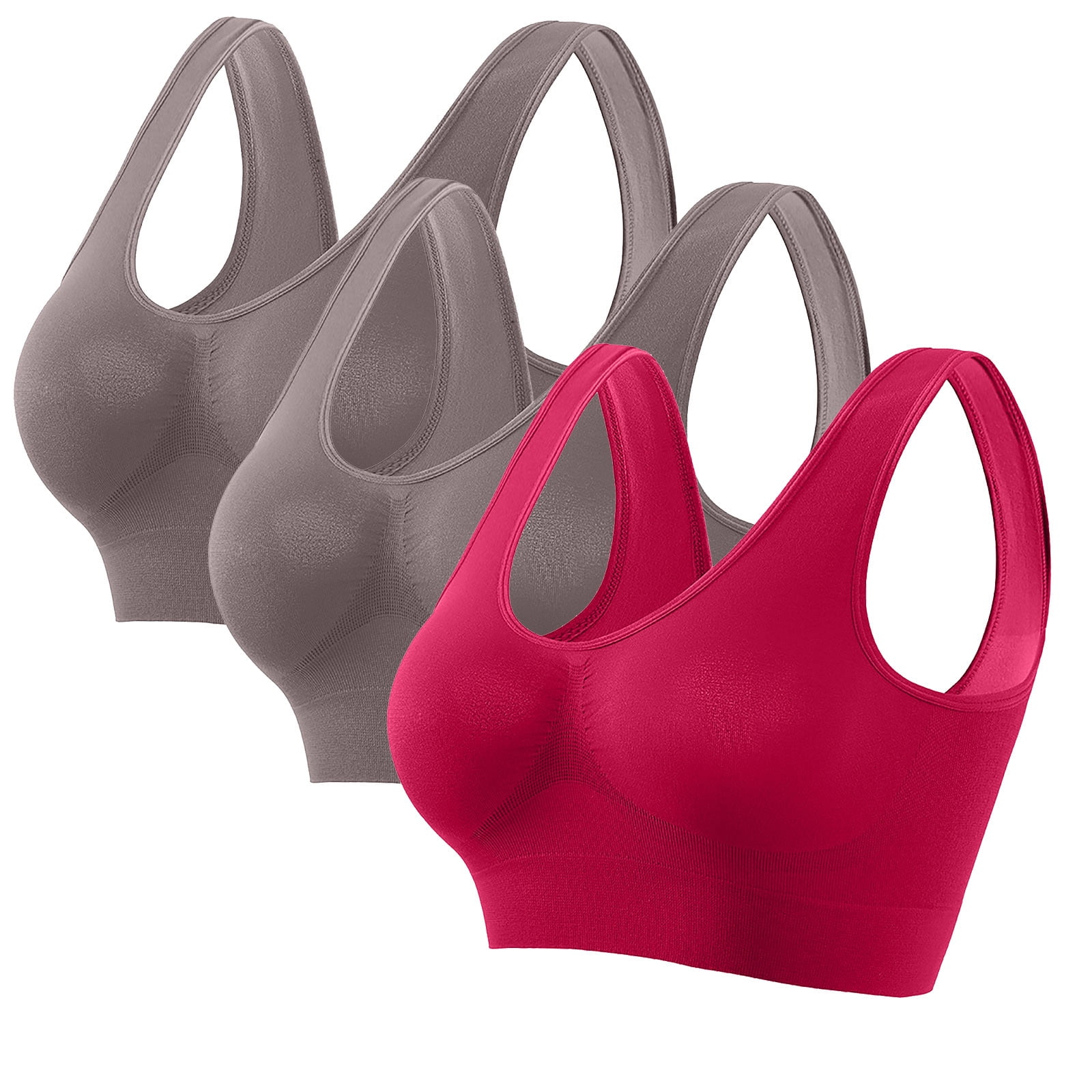 3 Pcs Sport Bra Light Support Seamless Comfort Bras Solid Color Yoga ...