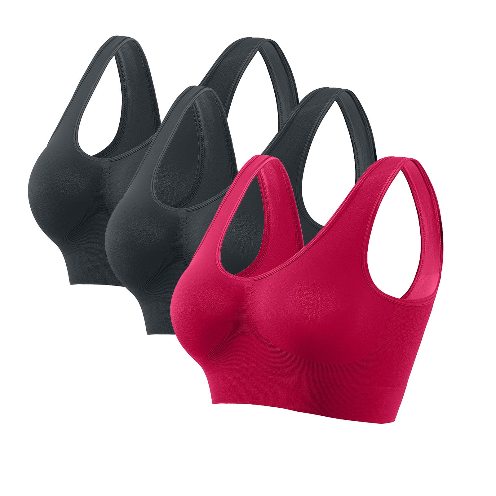 3 Pcs Sport Bra Light Support Seamless Comfort Bras Solid Color Yoga ...