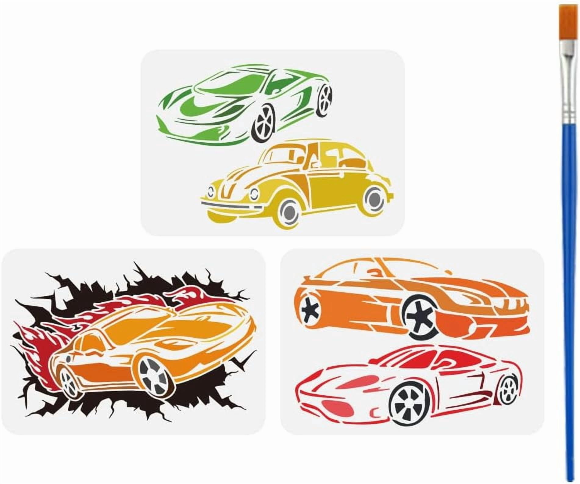 3 Pcs Sport Car Drawing Stencil with A Paint Brush 11.7x8.3inch ...