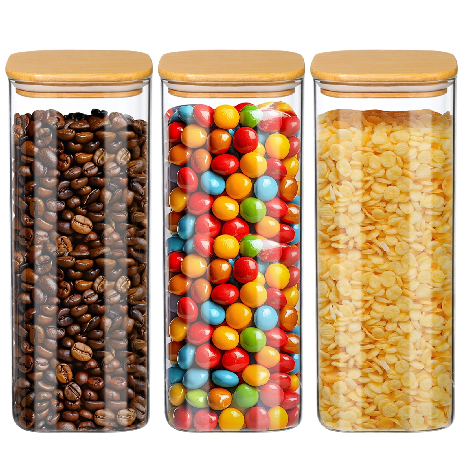3 Pcs Square Glass Storage Canisters, 59.2 oz Transparent Food Storage ...