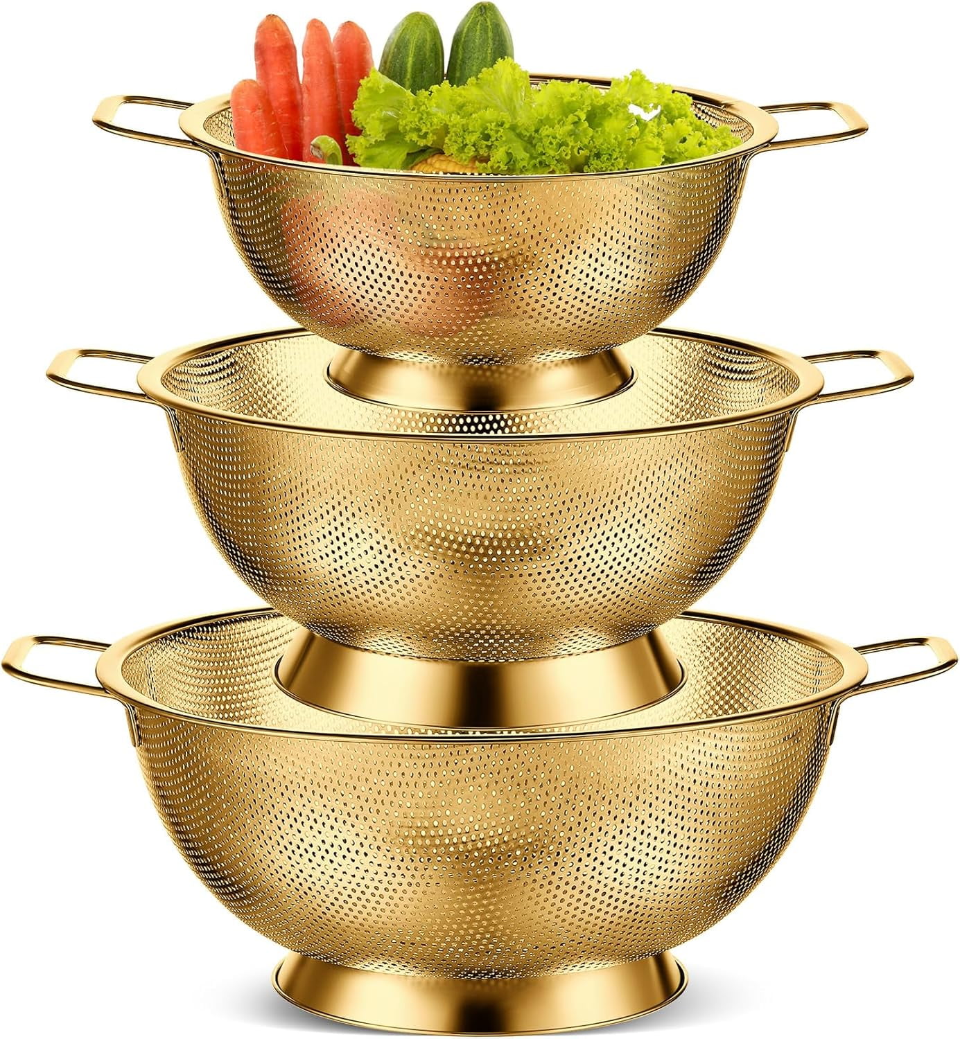 3 Pcs Stainless Steel Colander Set Colander Bowl and Sieves 1/3/5 Quart ...