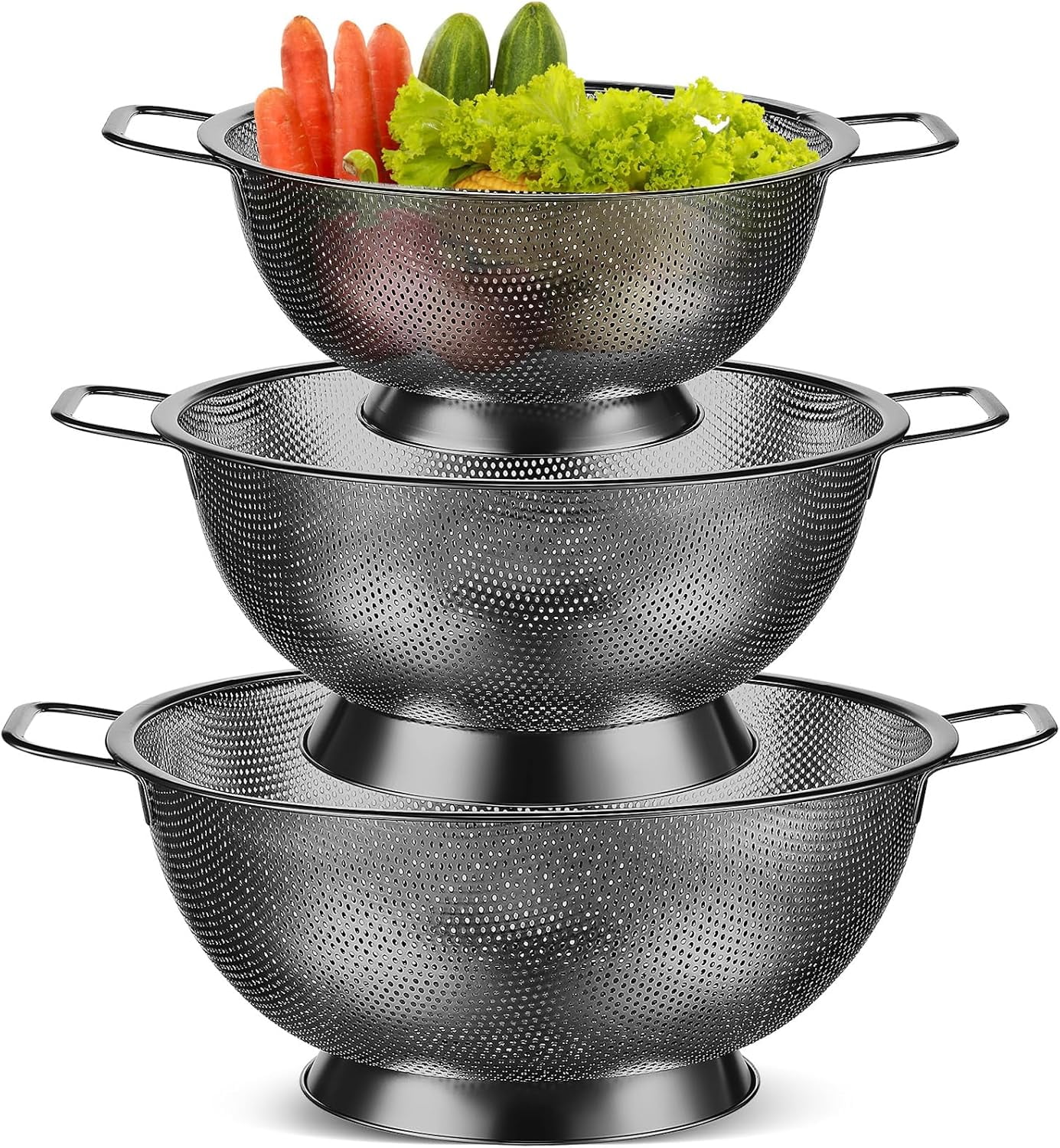 3 Pcs Stainless Steel Colander Set Colander Bowl and Sieves 1/3/5 Quart ...