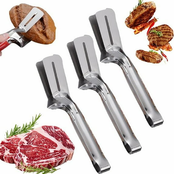 3 Pcs Stainless Steel Grill Clamp, Anti-Scald Extended Handle Spatula ...
