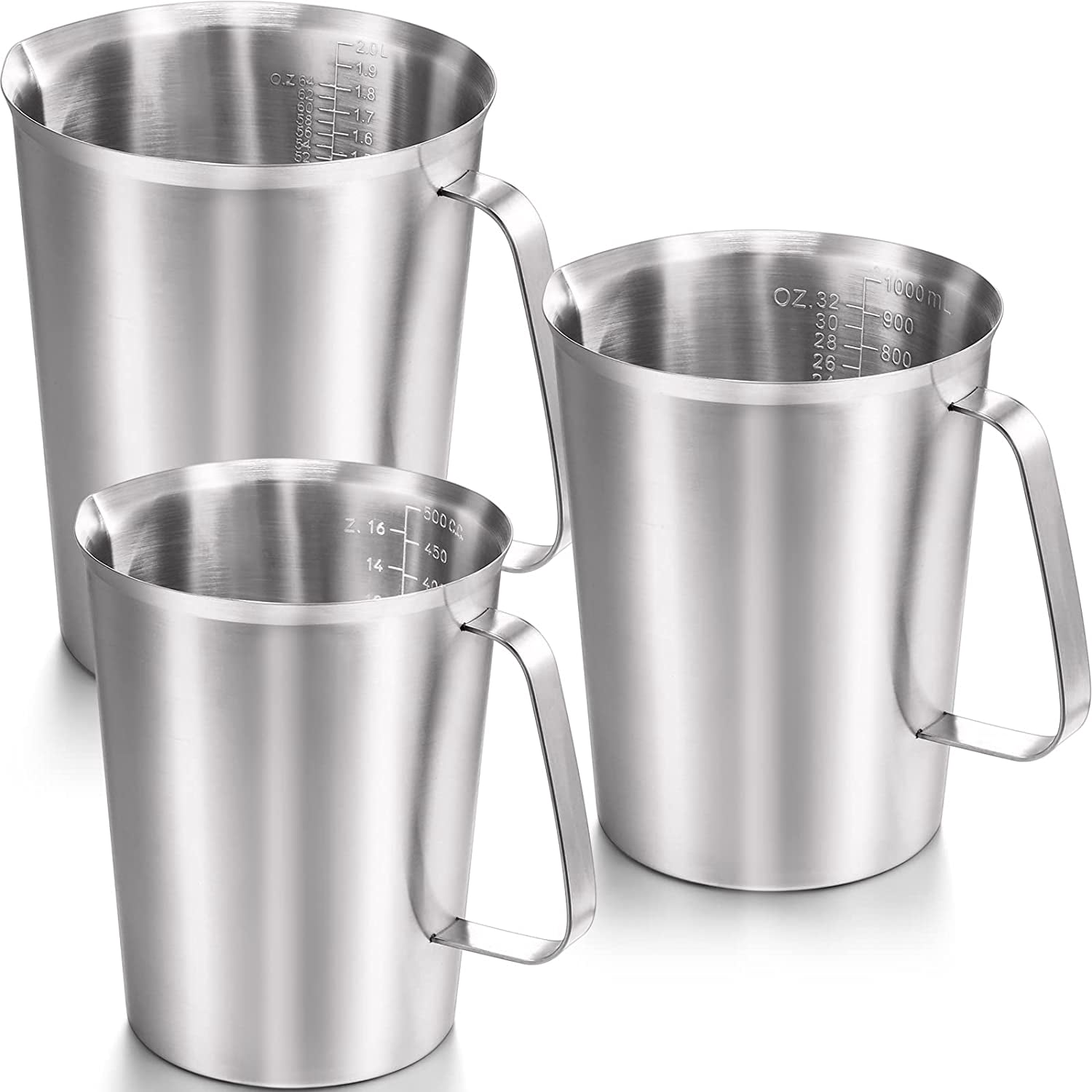 3 Pcs Stainless Steel Measuring Cups Measuring Pitcher with Handle with ...