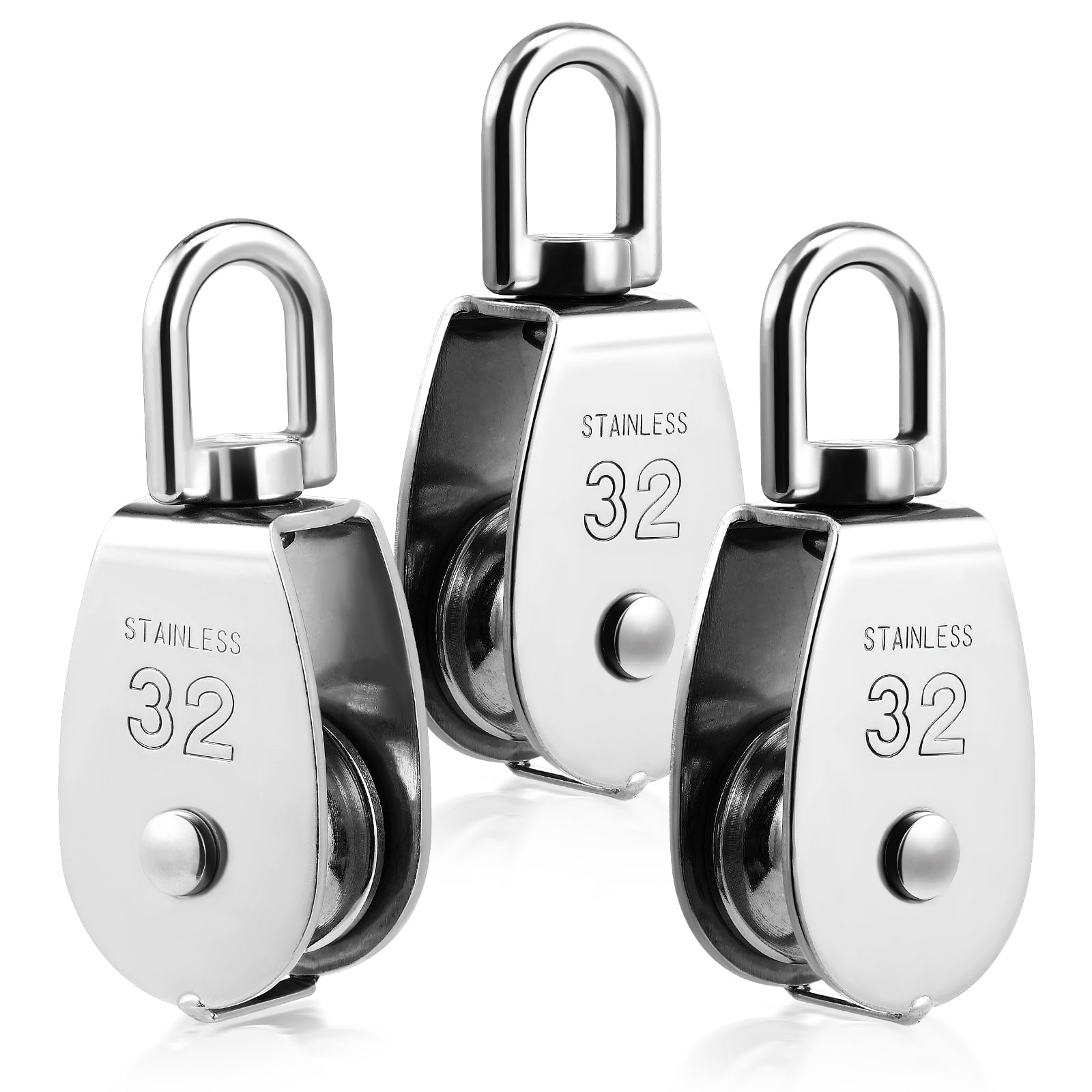 3 Pcs Stainless Steel Pulley Pulley Block Lifting Wheel Roller Single ...