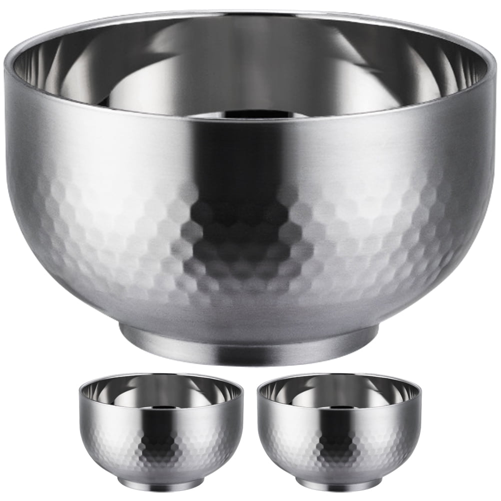 3 Pcs Stainless Steel Rice Bowl Metal Mixing Bowls Large Child ...