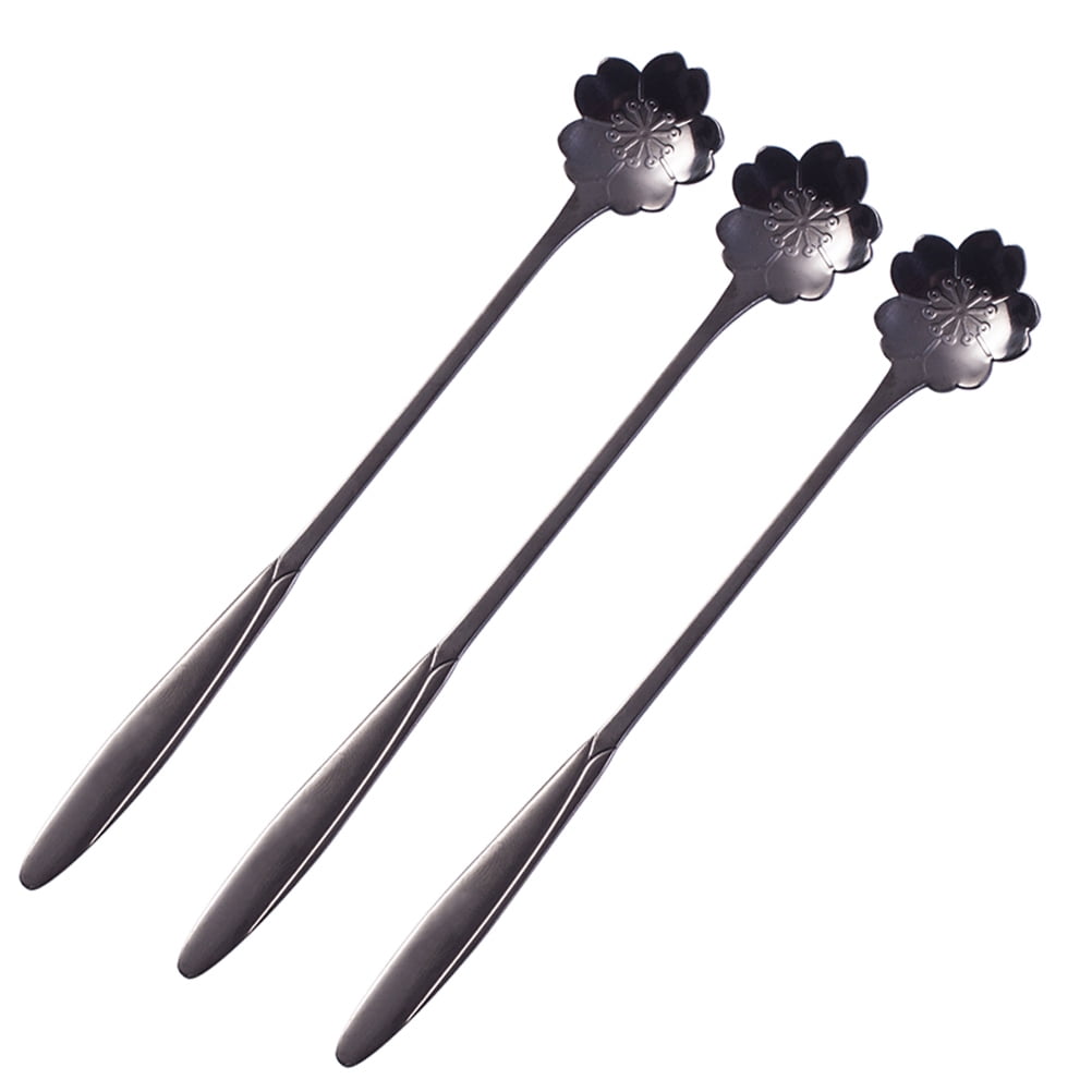 3 Pcs Stainless Steel Spoons Creative Long Handle Flower Shaped Heads Stirring Coffee Spoons for ...