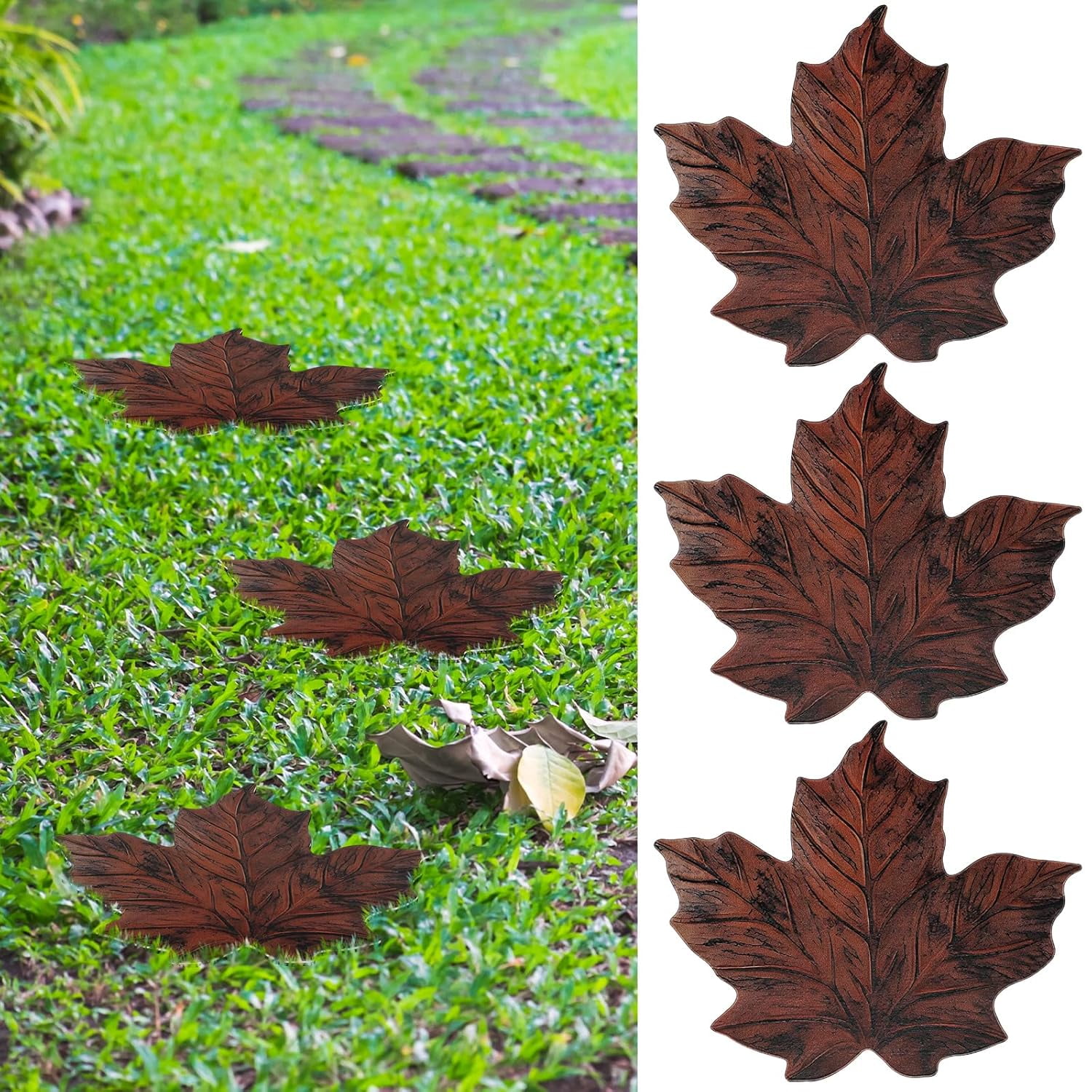 3 Pcs Stepping Stone 12 Inch Iron Maple Shaped Foot Step Stone Figurine Decorative Portable ...