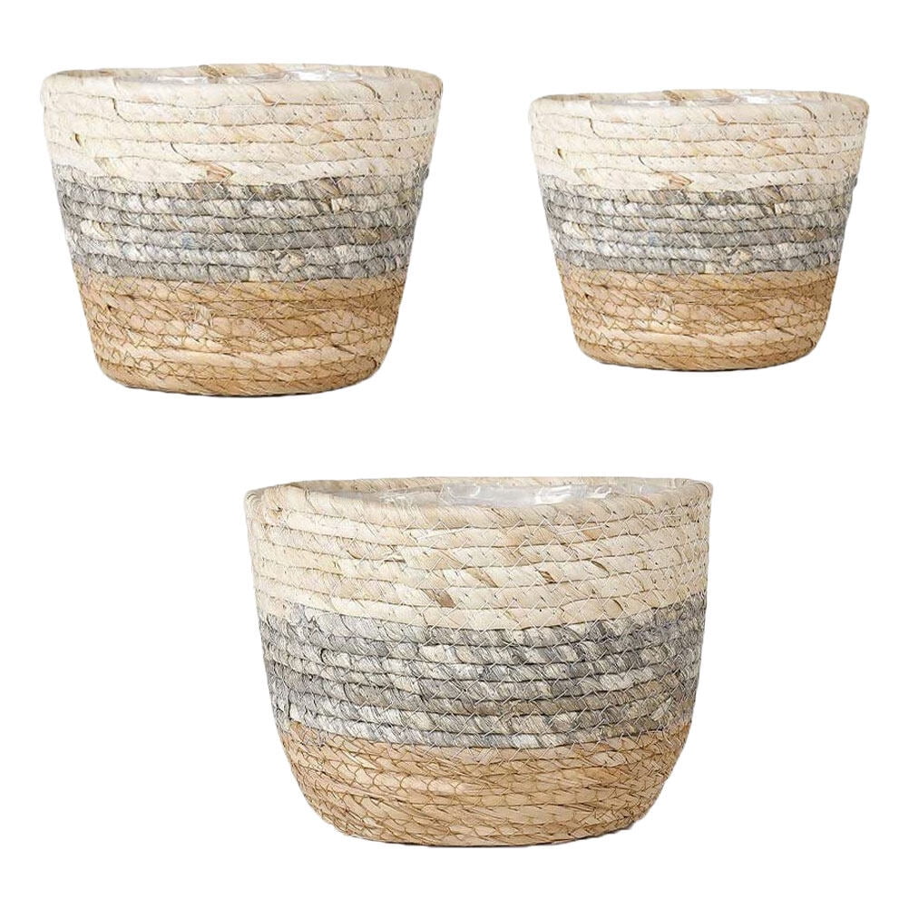 3 Pcs Straw Flower Pot Plant Vases for Flowers Indoor Pots Laundry ...