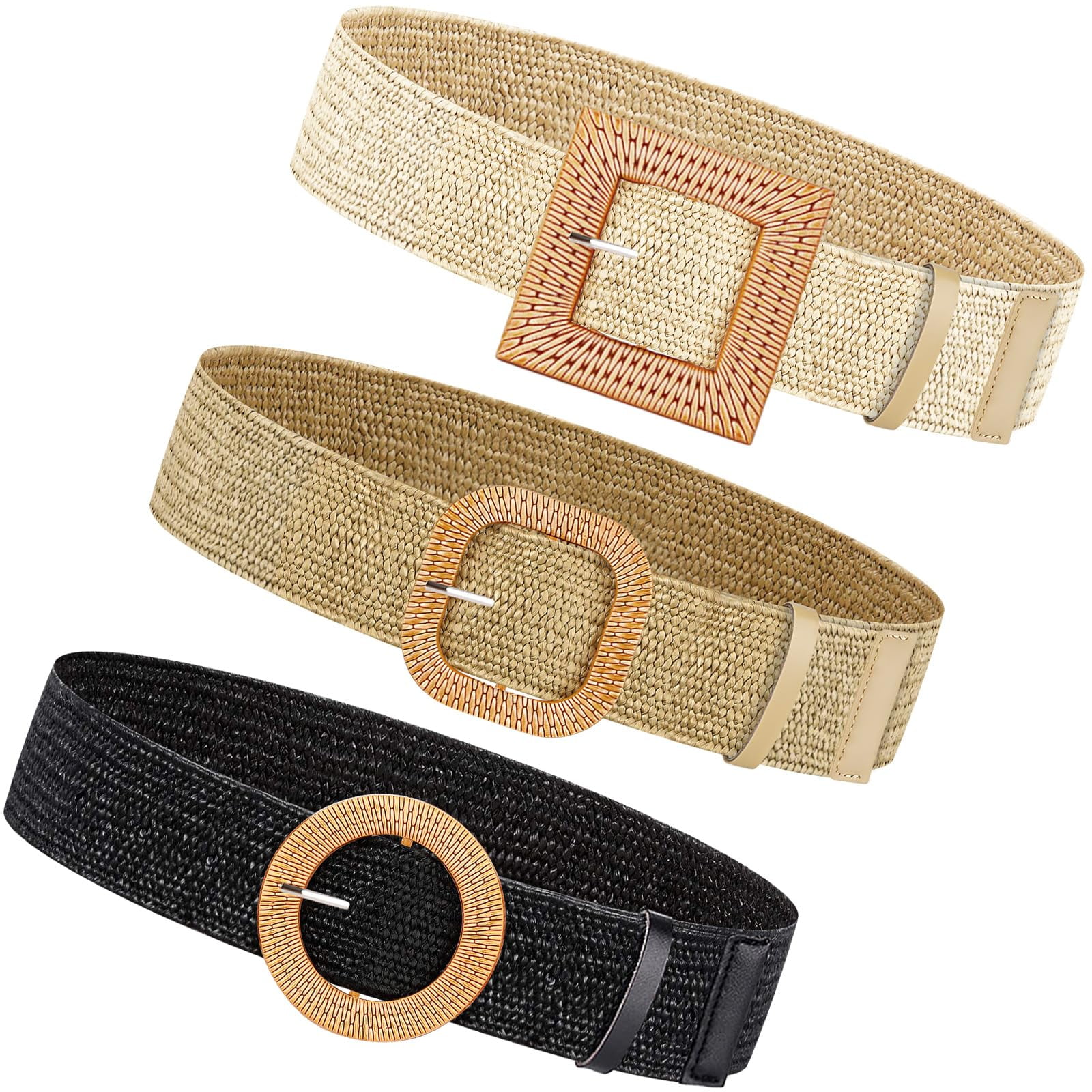 Xonyicos Straw Woven Belts for Women, Boho Rattan Elastic Dress Belts ...