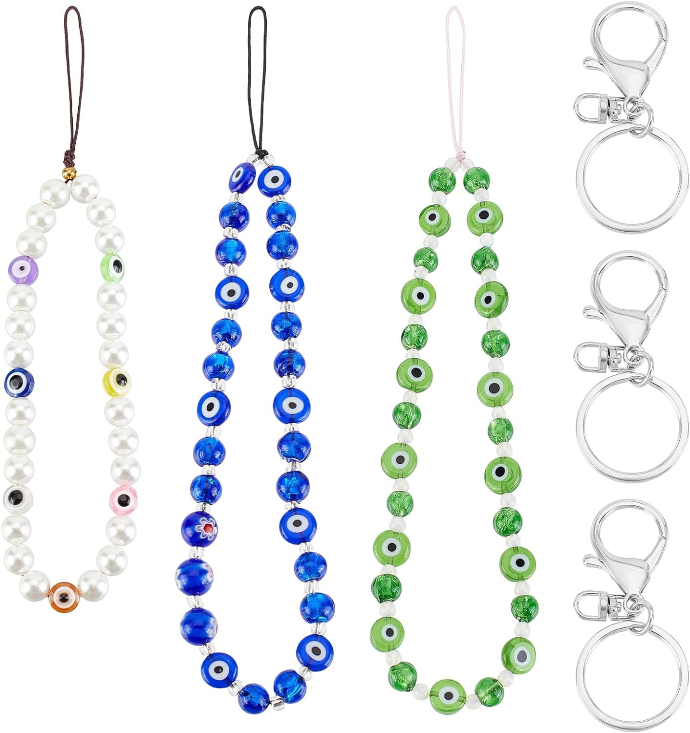 3 Pcs 3 Style Evil Eye Phone Chain with Alloy Keychain Clasp Evil Eye ...