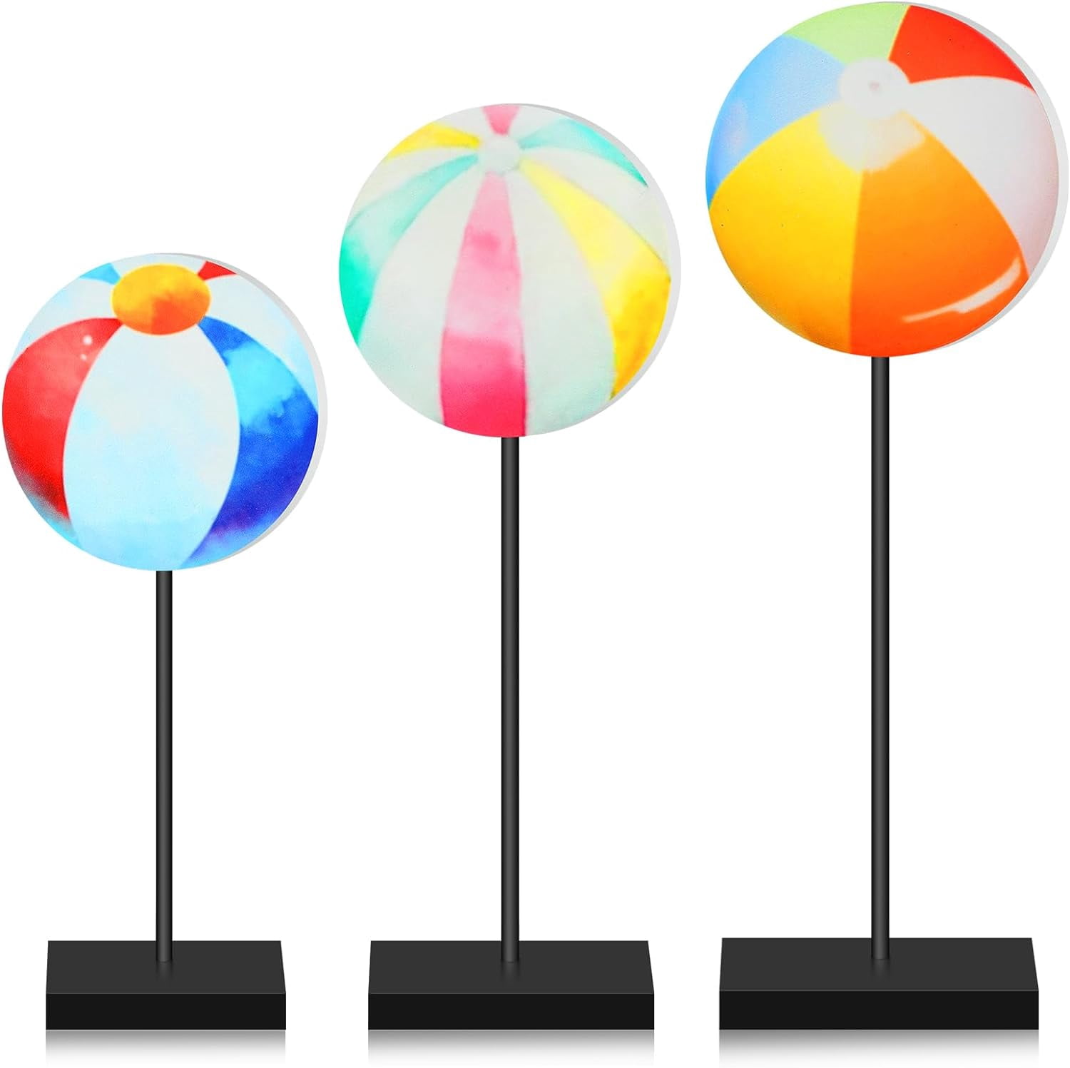 3 Pcs Summer Beach Ball Table Decor Wooden Beachy Coastal Standing ...