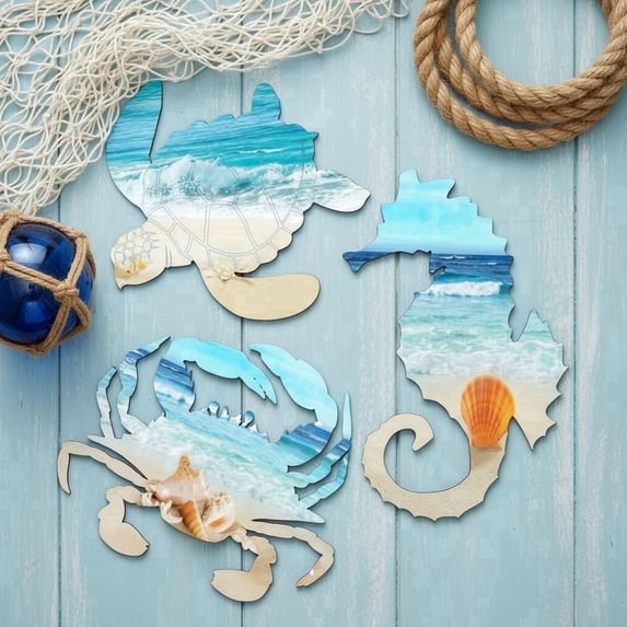 3 Pcs Summer Coastal Wall Decor Bathroom Beach Blue Wall Art Sea Turtle ...