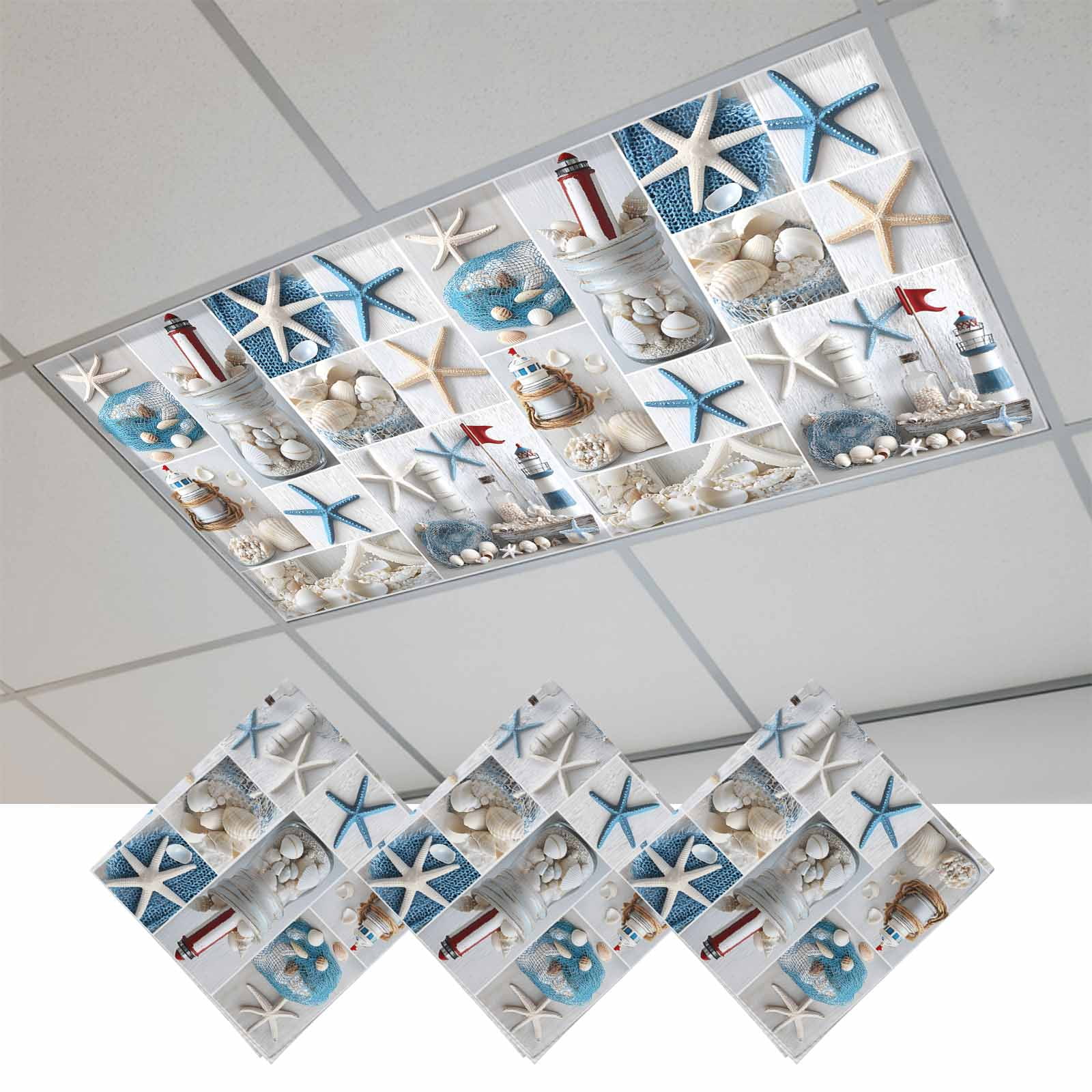 3 Pcs Summer Nautical Fluorescent Light Covers Starfish Shell ...