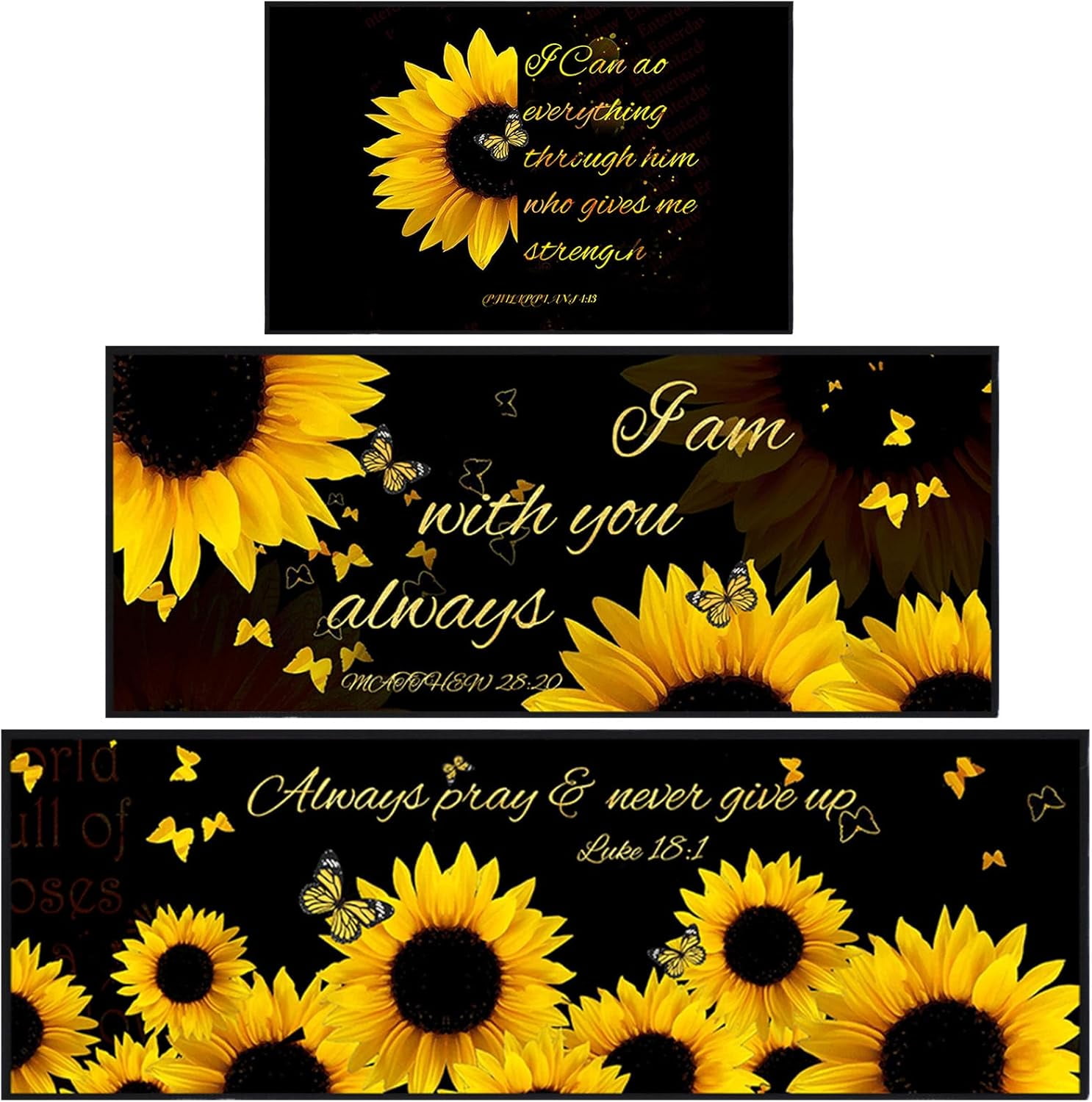 3 Pcs Sunflower Christian Kitchen Rug Sets Sunflower Kitchen Decor Rug ...