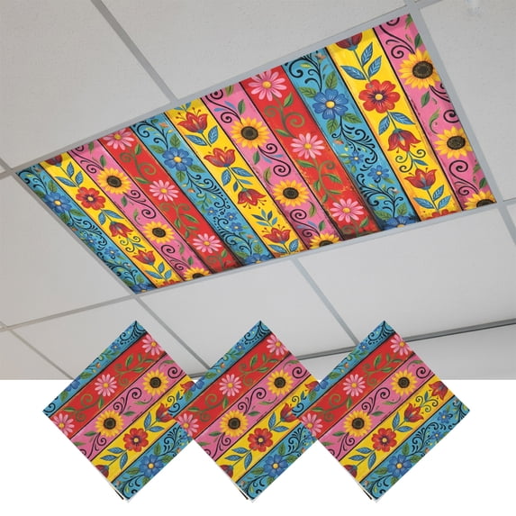 3 Pcs Sunflowers Fluorescent Light Covers Floral Rustic Farmhouse ...