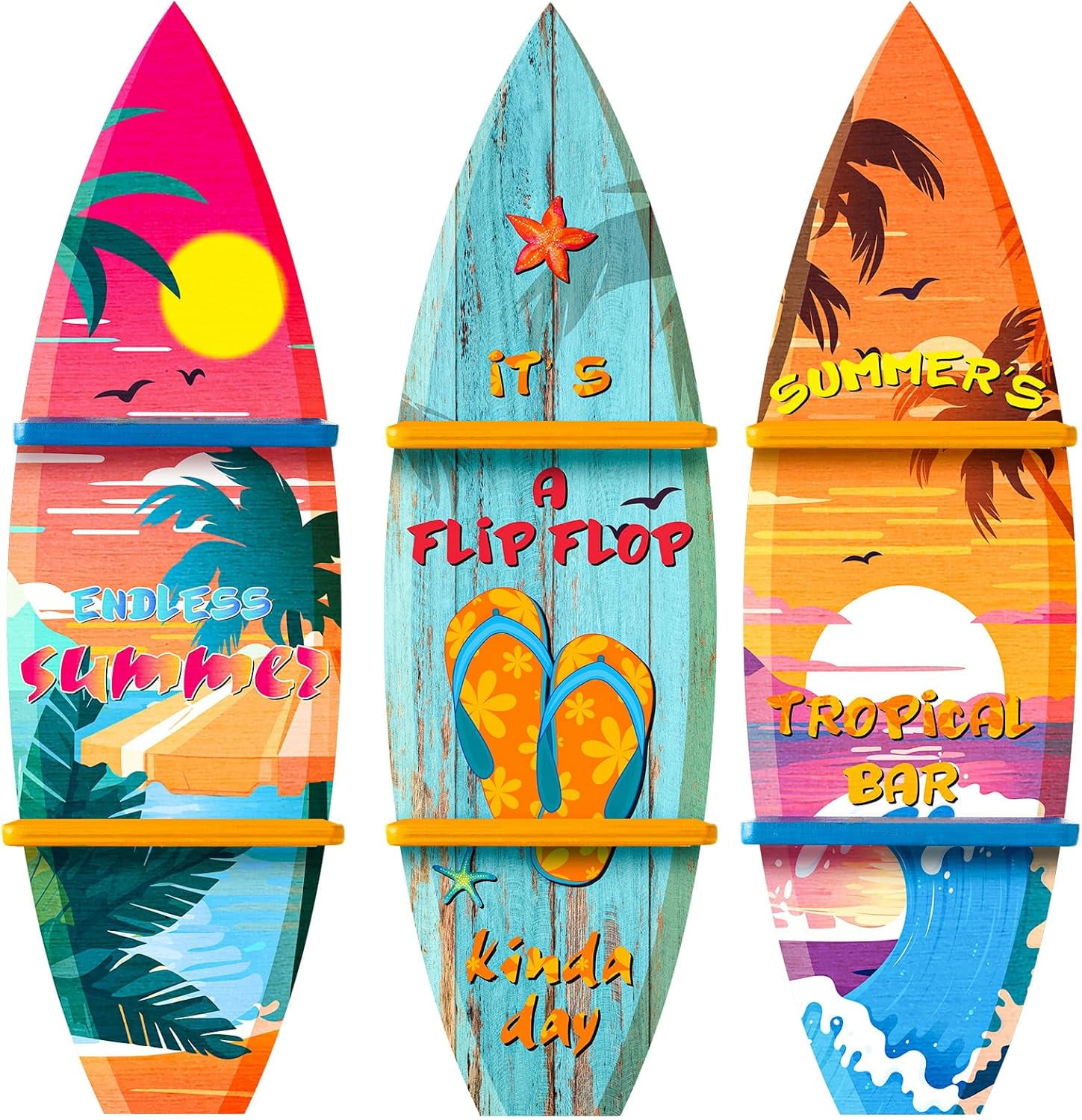 3 Pcs Surfboard Wooden Wall Shelf Surfboard Decor Hanging Sign with ...