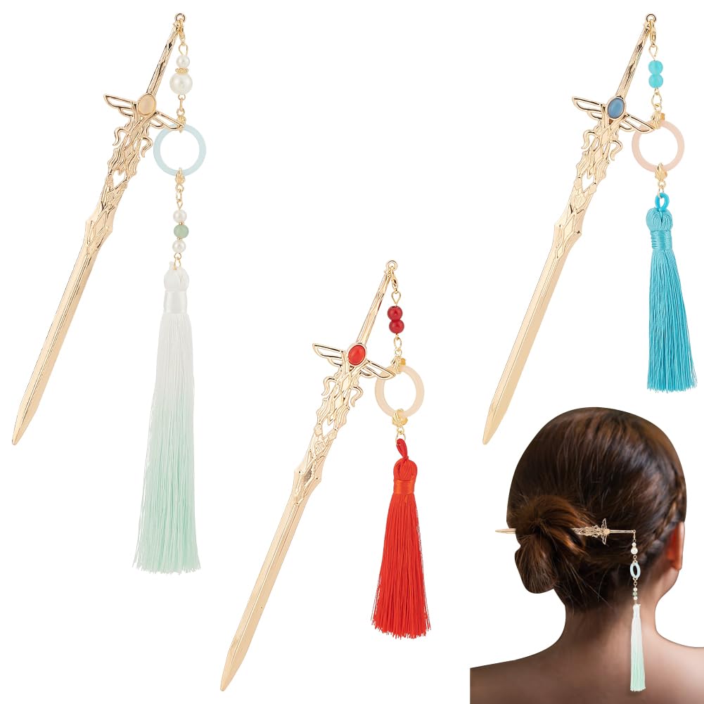 3 Pcs Sword Design Hair Sticks with Tassel Chinese Style Chopsticks ...