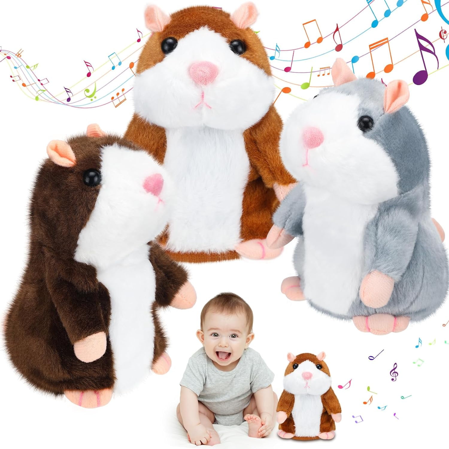 3 Pcs Talking Hamster Repeats What You Say Interactive Stuffed Plush ...