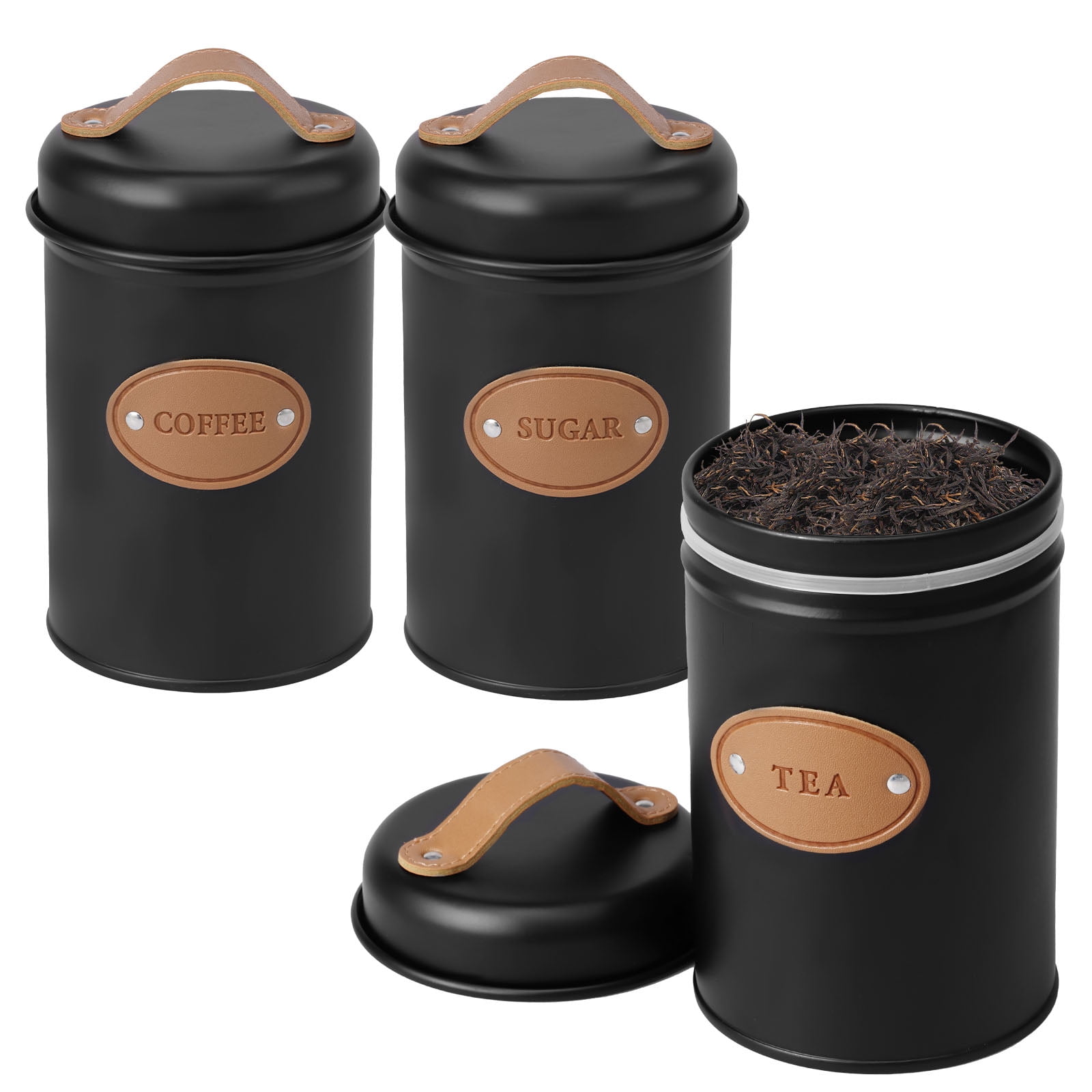 3 Pcs Tea Coffee Sugar Storage Canister Set - Labelled Containers for ...