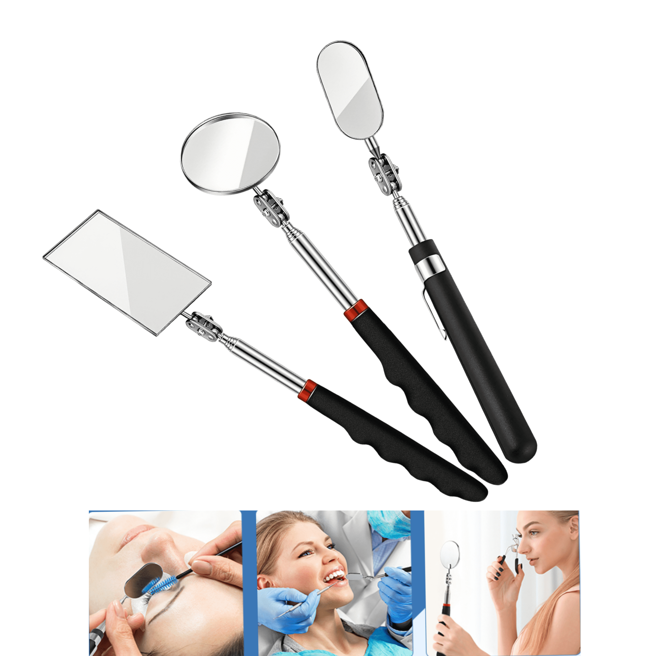 3 Pcs Telescoping Inspection Mirrors, Round Square Oval Mirror for ...