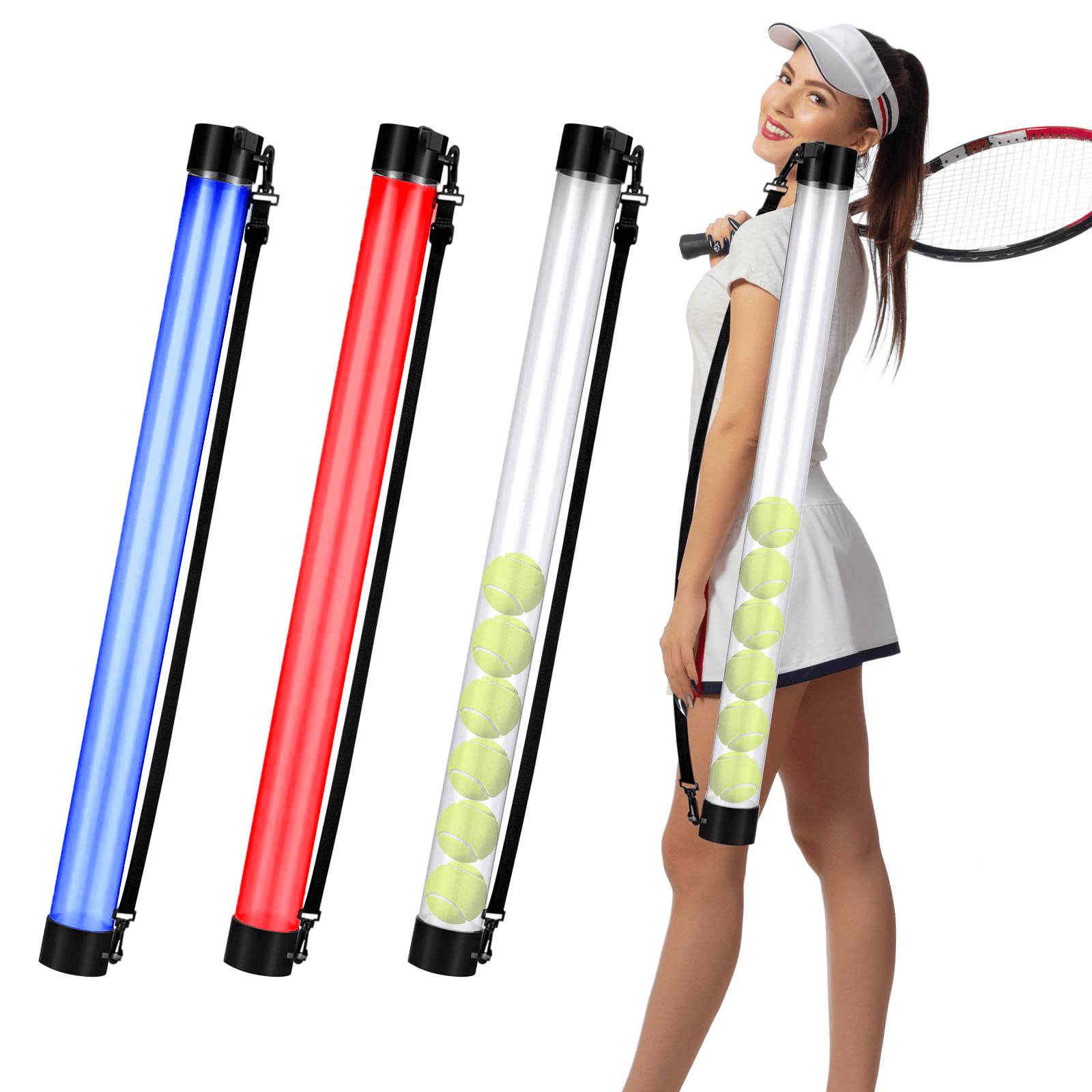 3 Pcs Tennis Ball Pick up Tube with Shoulder Strap Retriever and ...