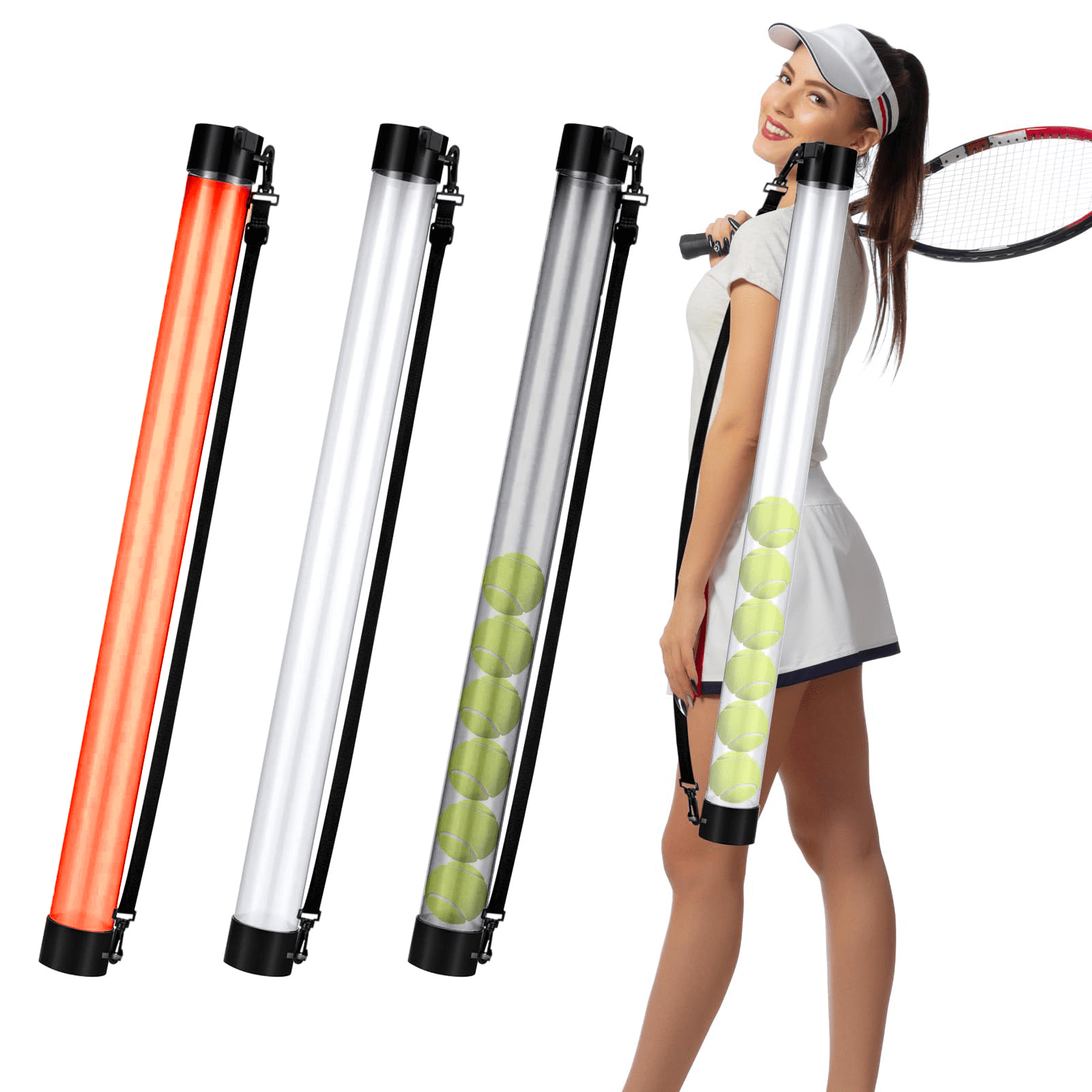 3 Pcs Tennis Ball Pick up Tube with Shoulder Strap Retriever and ...