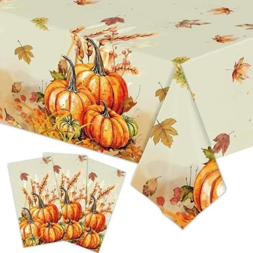3 Pcs Thanksgiving Tablecloth,Disposable Plastic Tablecloth 54" x 108 ...