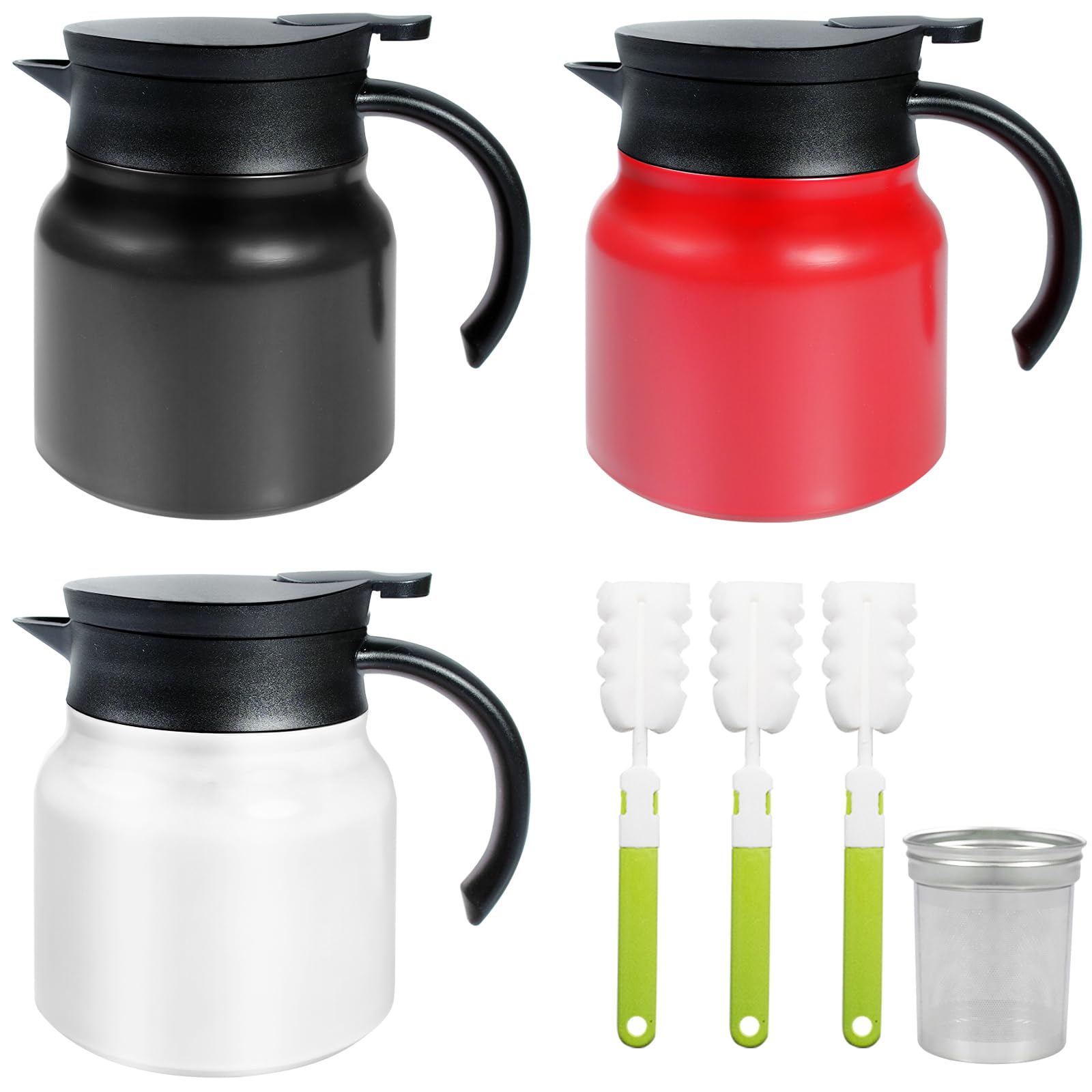 3 Pcs Thermal Coffee Carafe Red Black White Stainless Steel Coffee ...