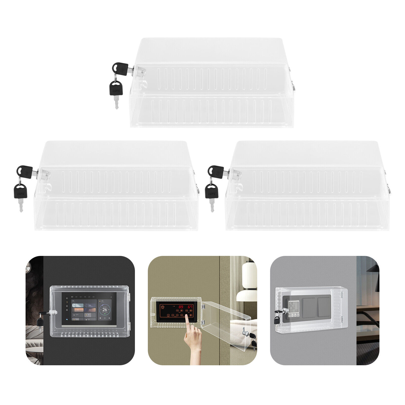 3 Pcs Thermostat Box Lockable Heat&Air Condition Control Panel Cover ...